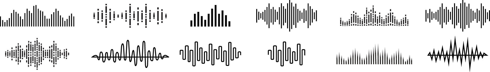Set Of Radio Wave Icons Monochrome Simple Sound Wave Isolated On Equalizer Audio Waves Radio