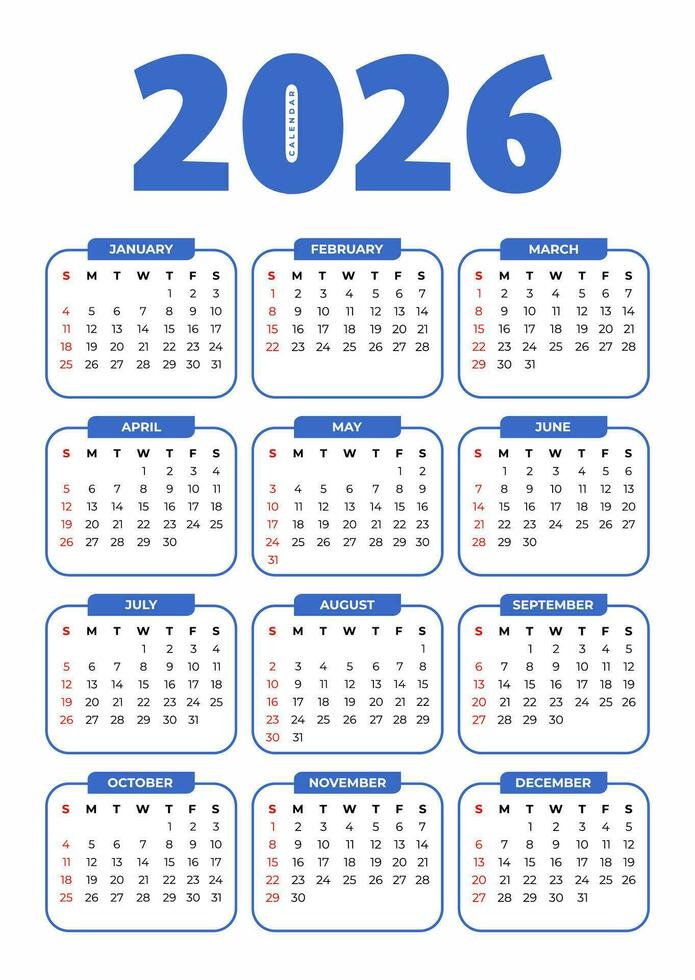 2026 Basic Calendar in White Background 33085731 Vector Art at Vecteezy