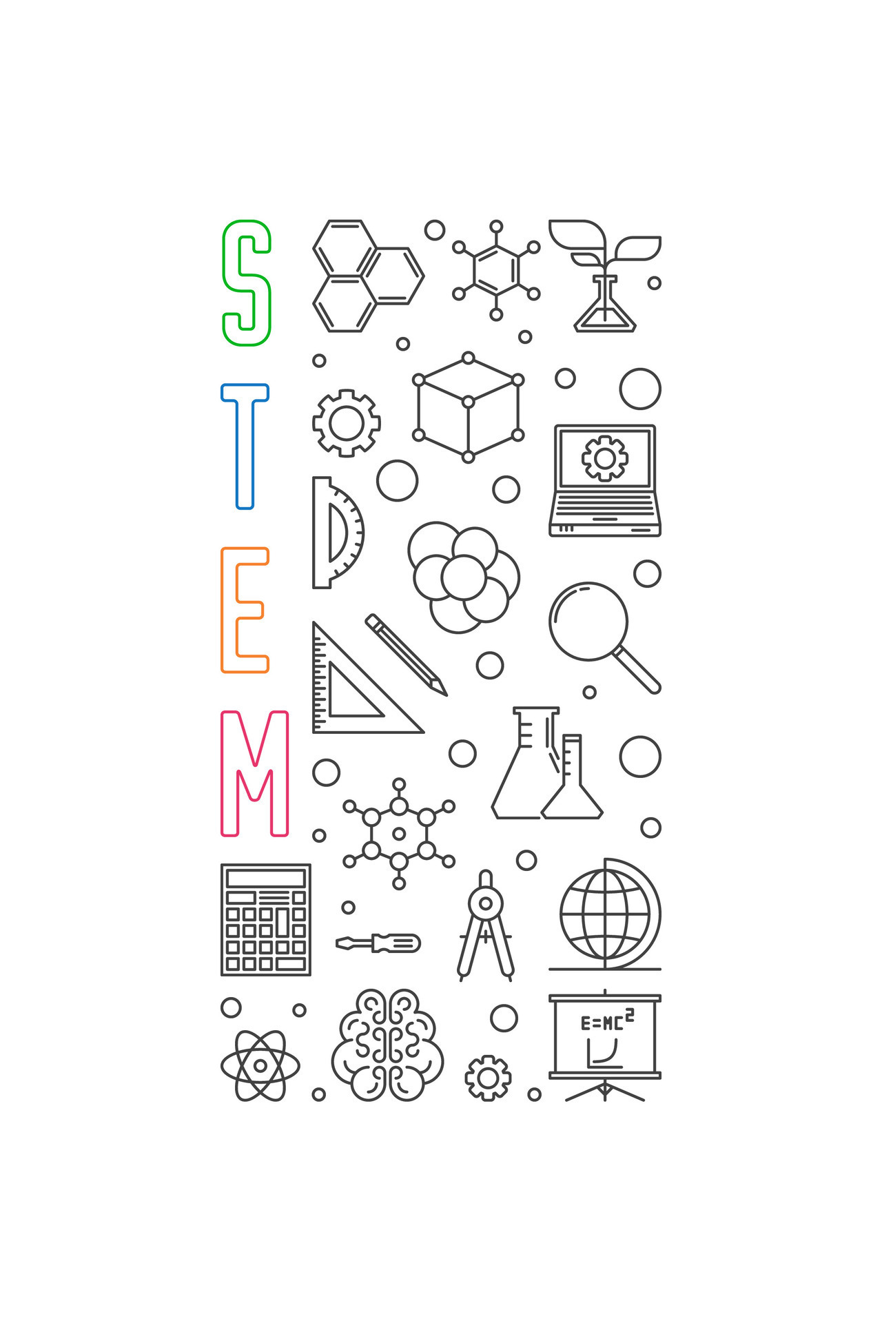 Stem Science Technology Engineering And Math Vector Simple Concept Outline Vertical Banner