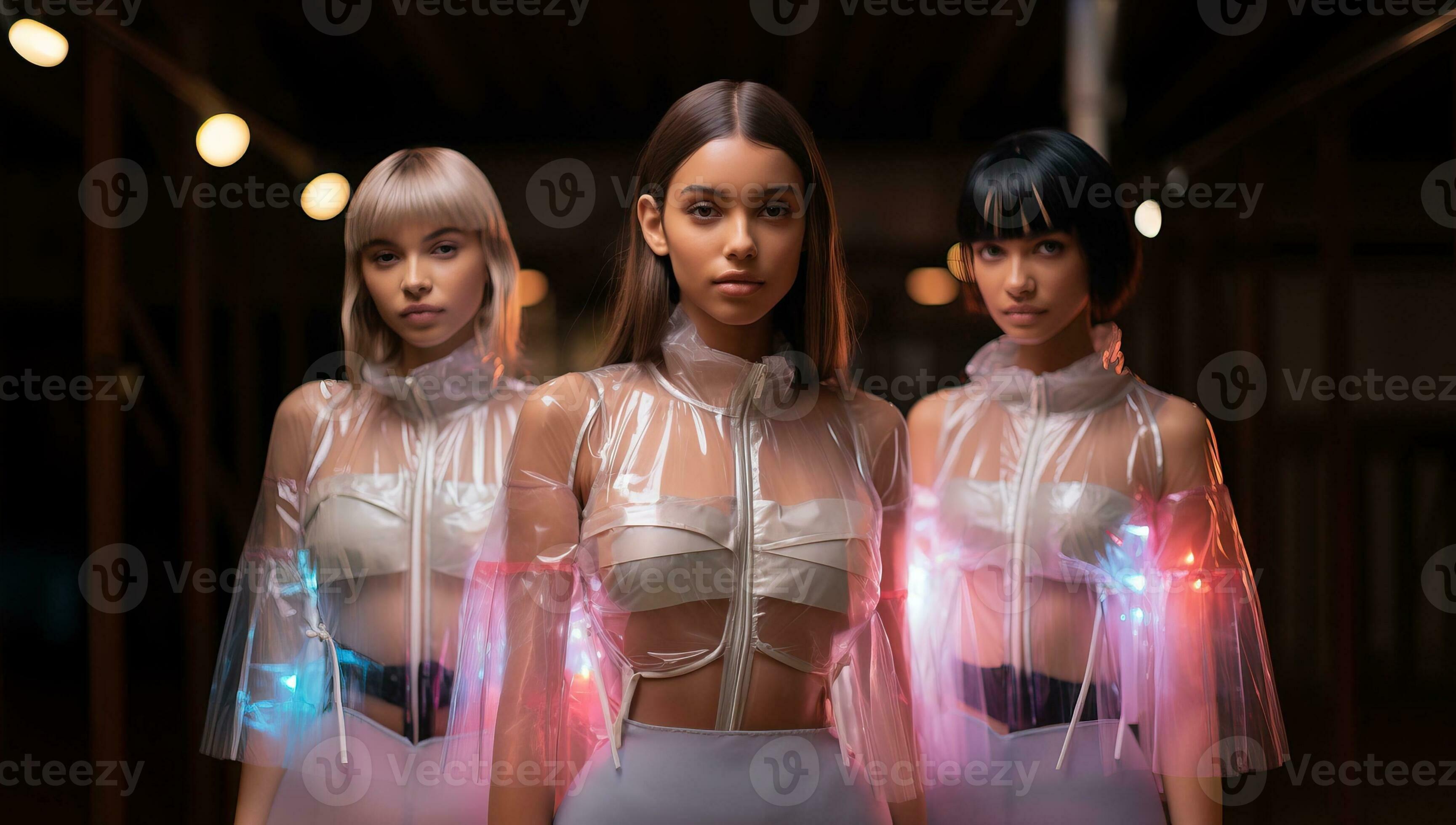 girls in transparent clothes posing with led lights in the dark. AI Generated. 33094203 Stock ...