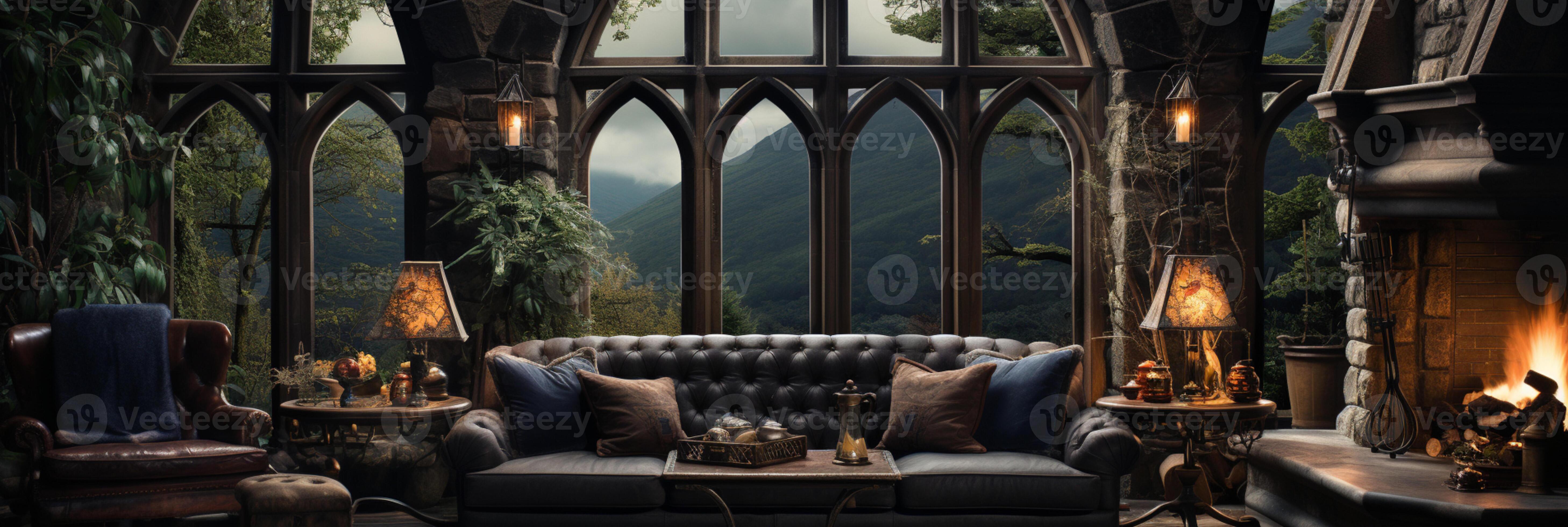 Interior Design, Beautiful Living room Gothic Style, Luxury Mansion ...