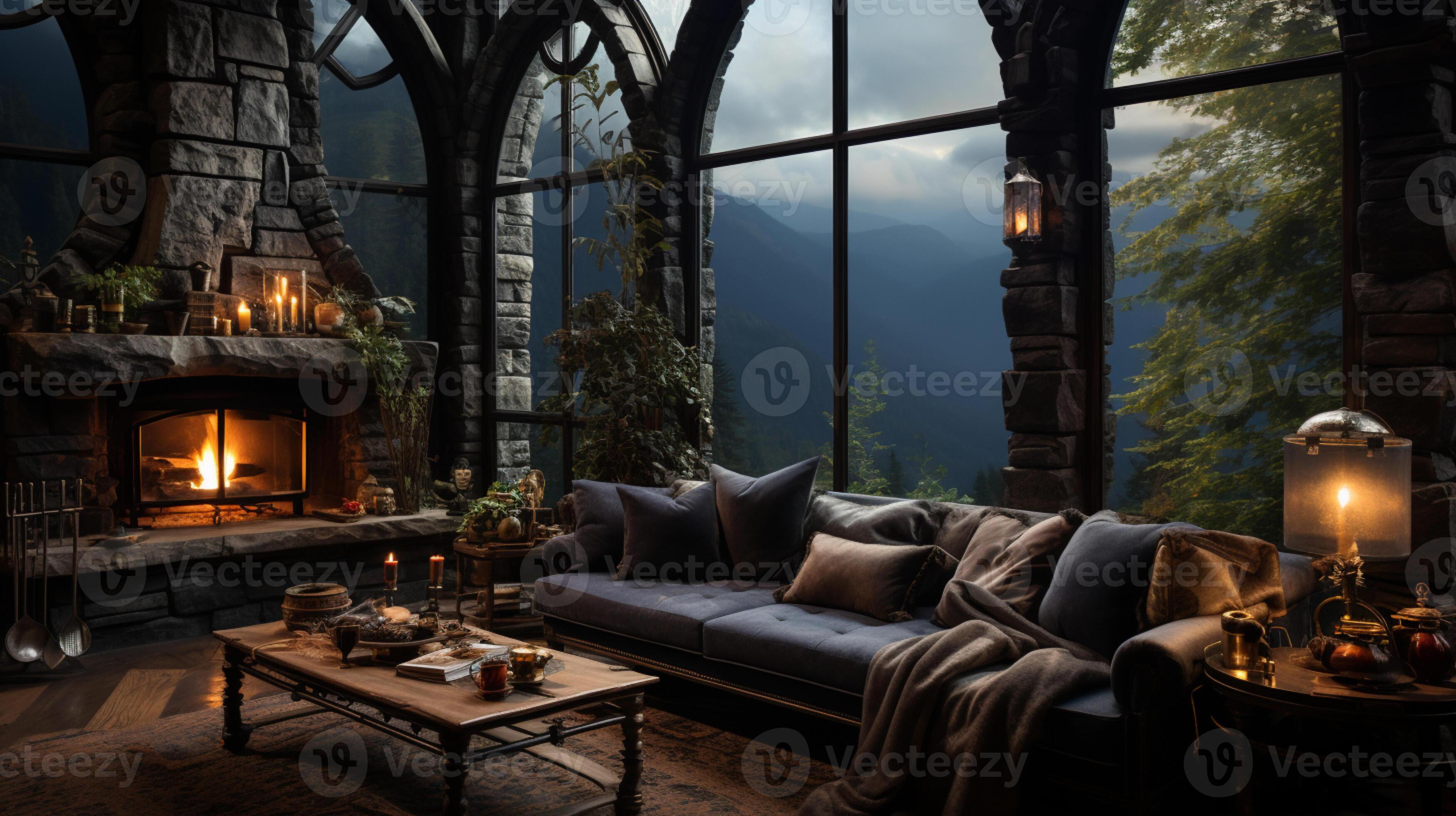 Interior Design, Beautiful Living room Gothic Style, Luxury Mansion ...