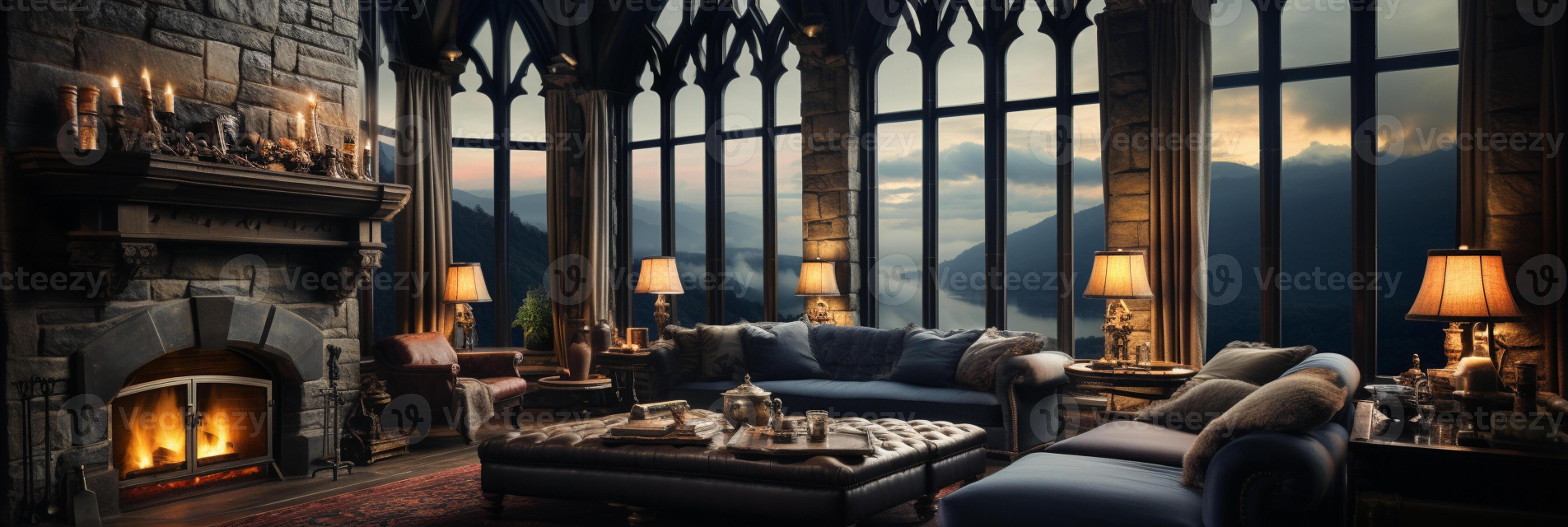 Interior Design, Beautiful Living room Gothic Style, Luxury Mansion ...