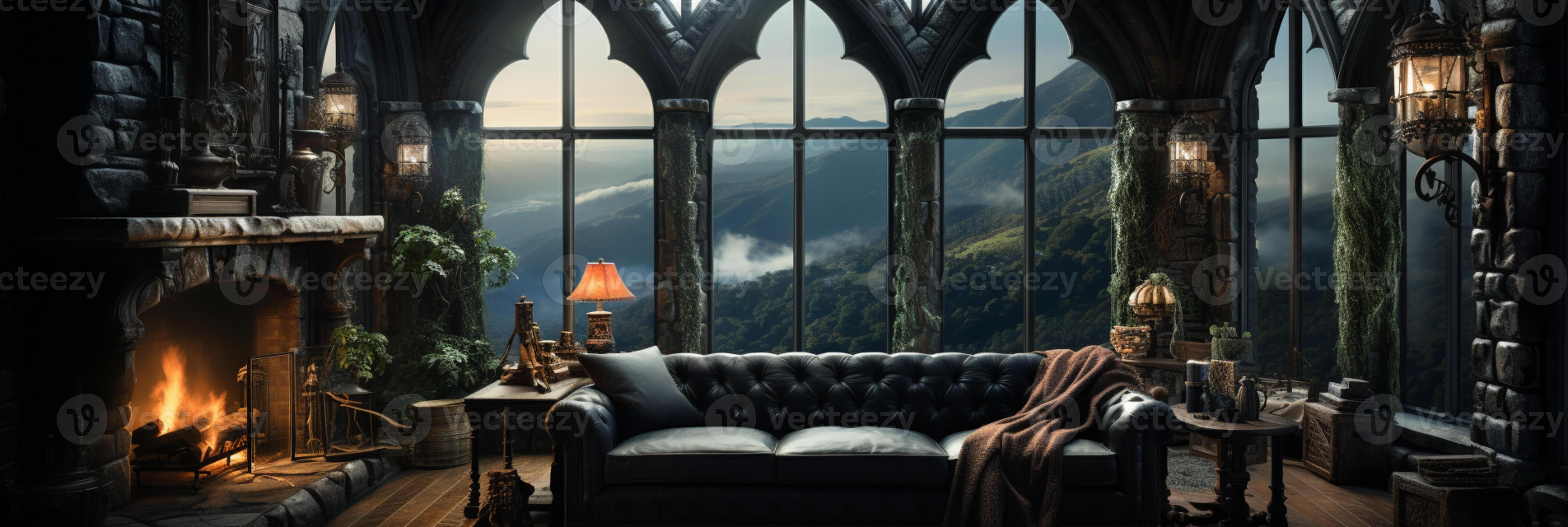 Interior Design, Beautiful Living room Gothic Style, Luxury Mansion ...