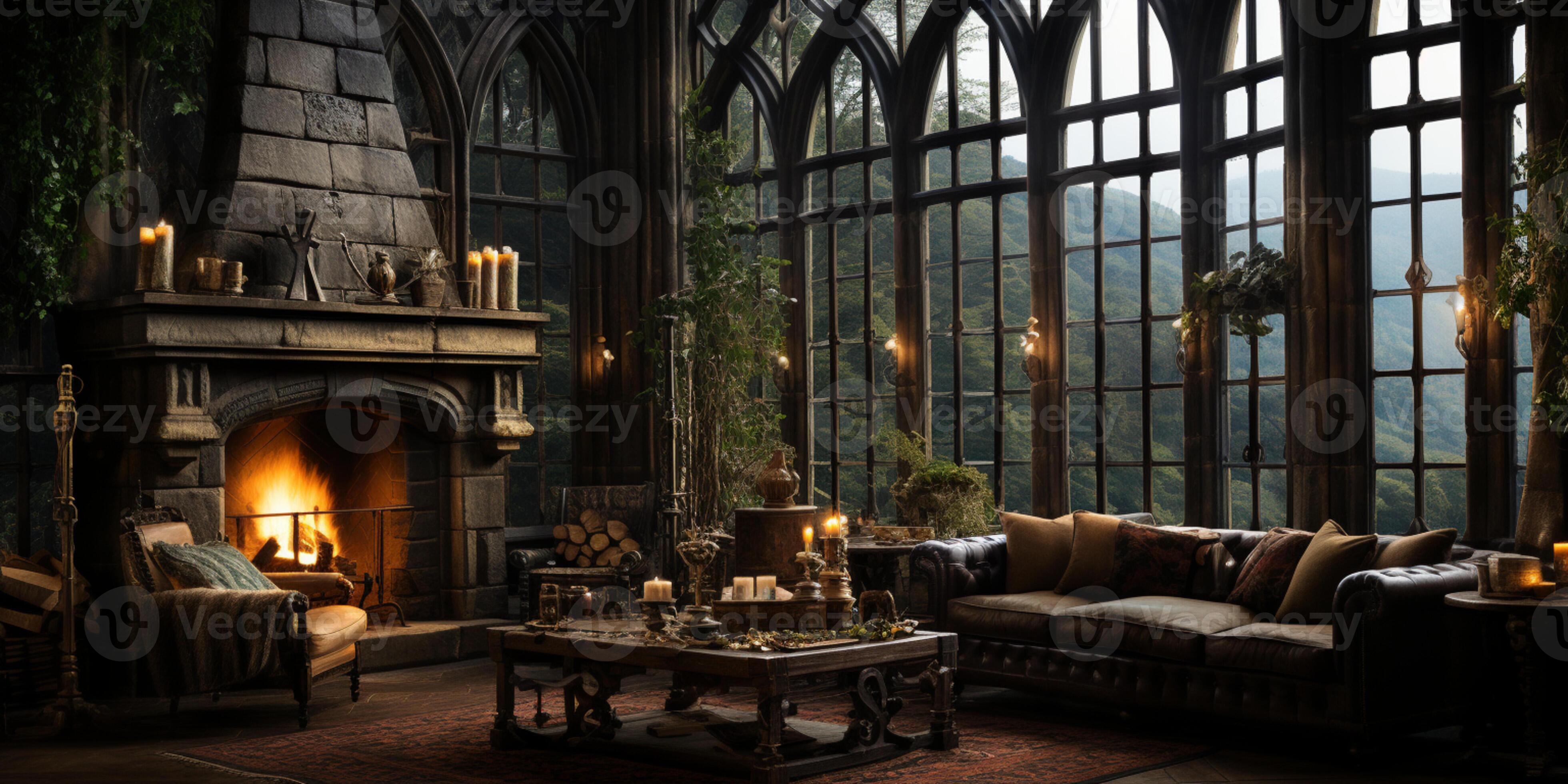 Interior Design, Beautiful Living room Gothic Style, Luxury Mansion ...