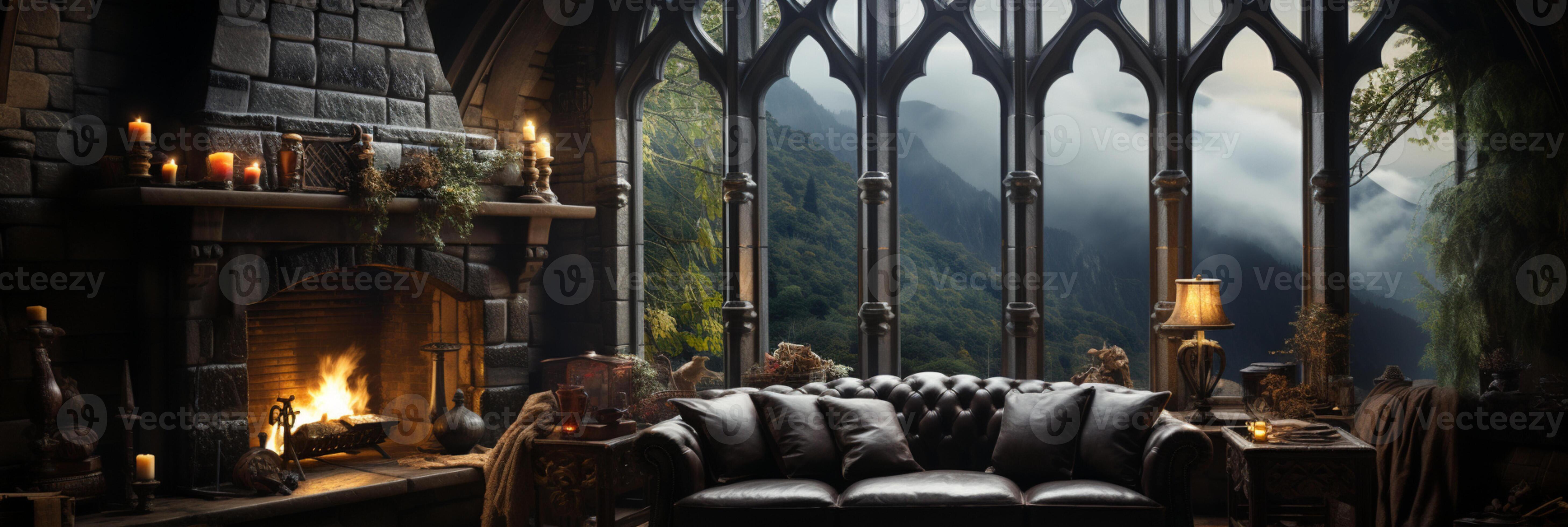 Interior Design, Beautiful Living room Gothic Style, Luxury Mansion ...