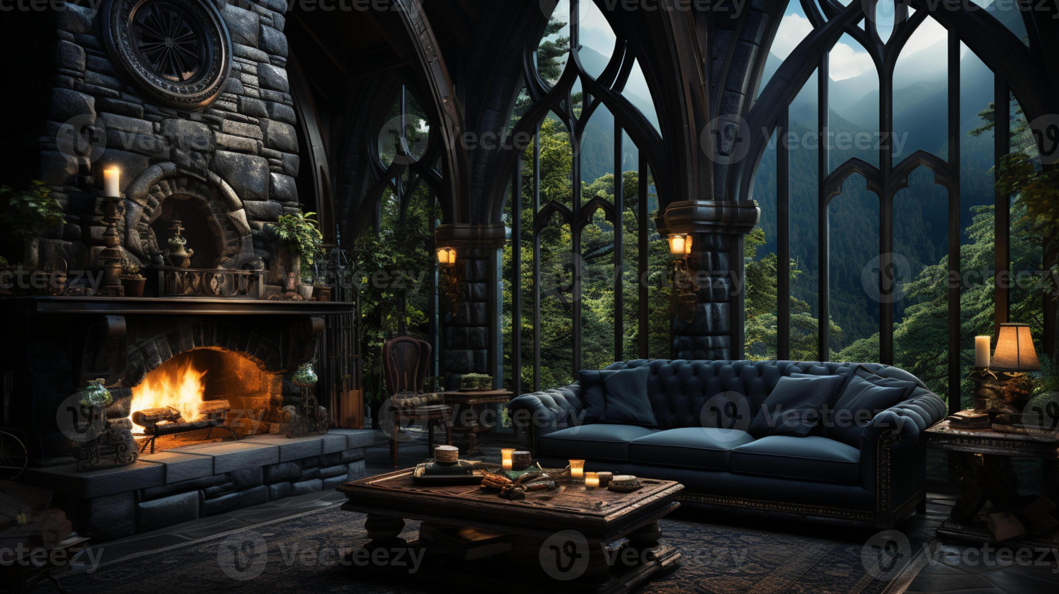 Interior Design, Beautiful Living room Gothic Style, Luxury Mansion ...