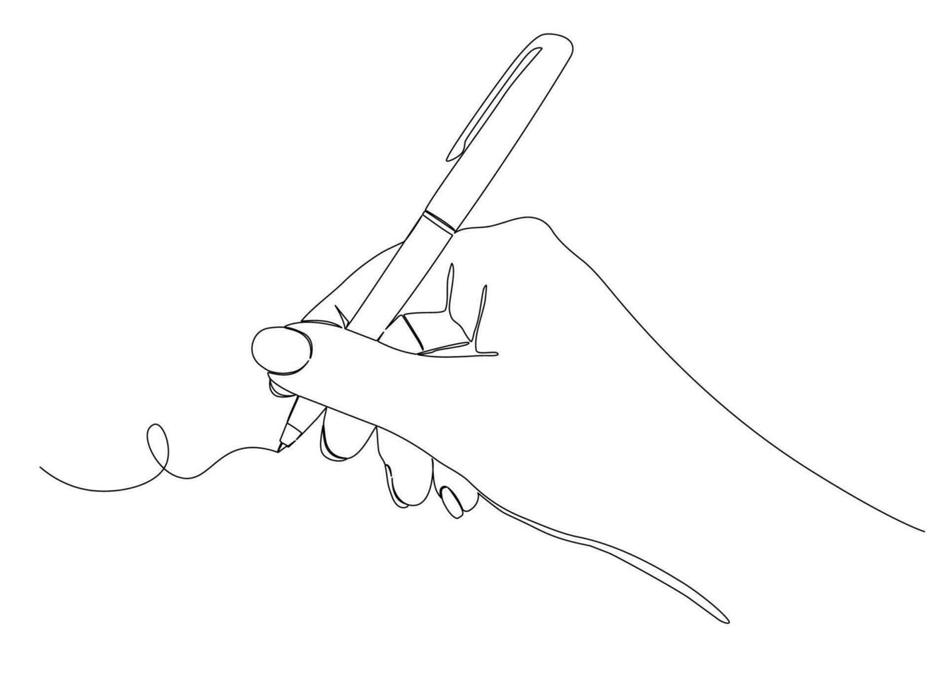 Writing continuous line drawing hand with pen line art. One line vector ...