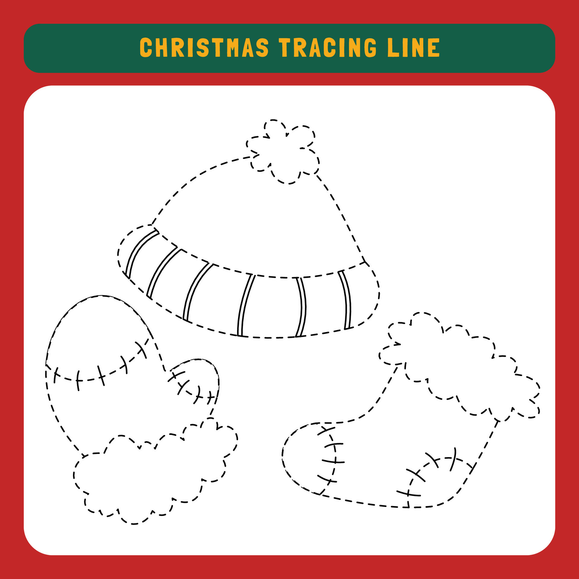Christmas tracing line worksheet for kids. Winter educational children ...