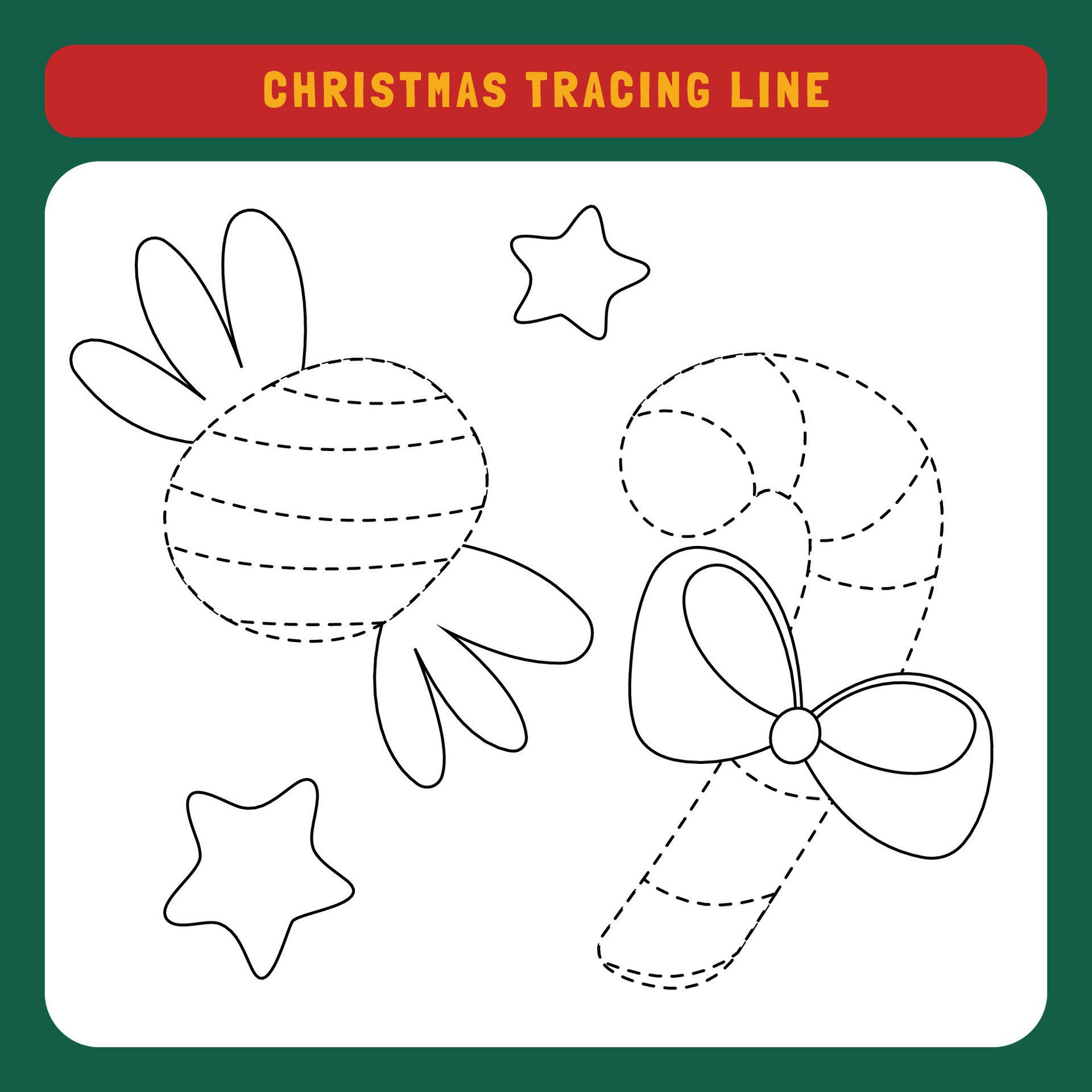 Christmas tracing line worksheet for kids. Winter educational children ...