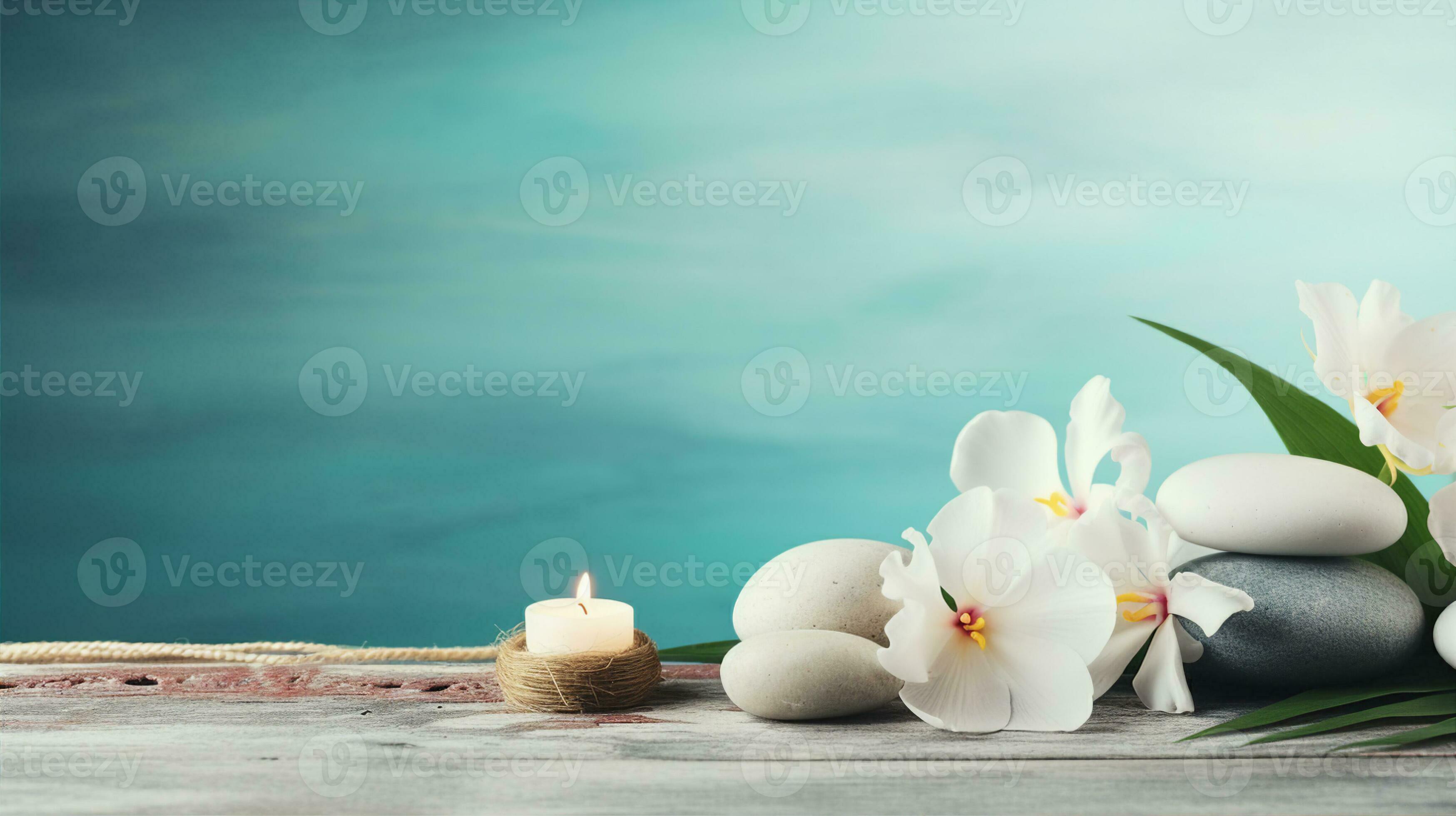 Banner Displays A Serene Spa Setting Aromatic Candles Essential Oils Massage Stones