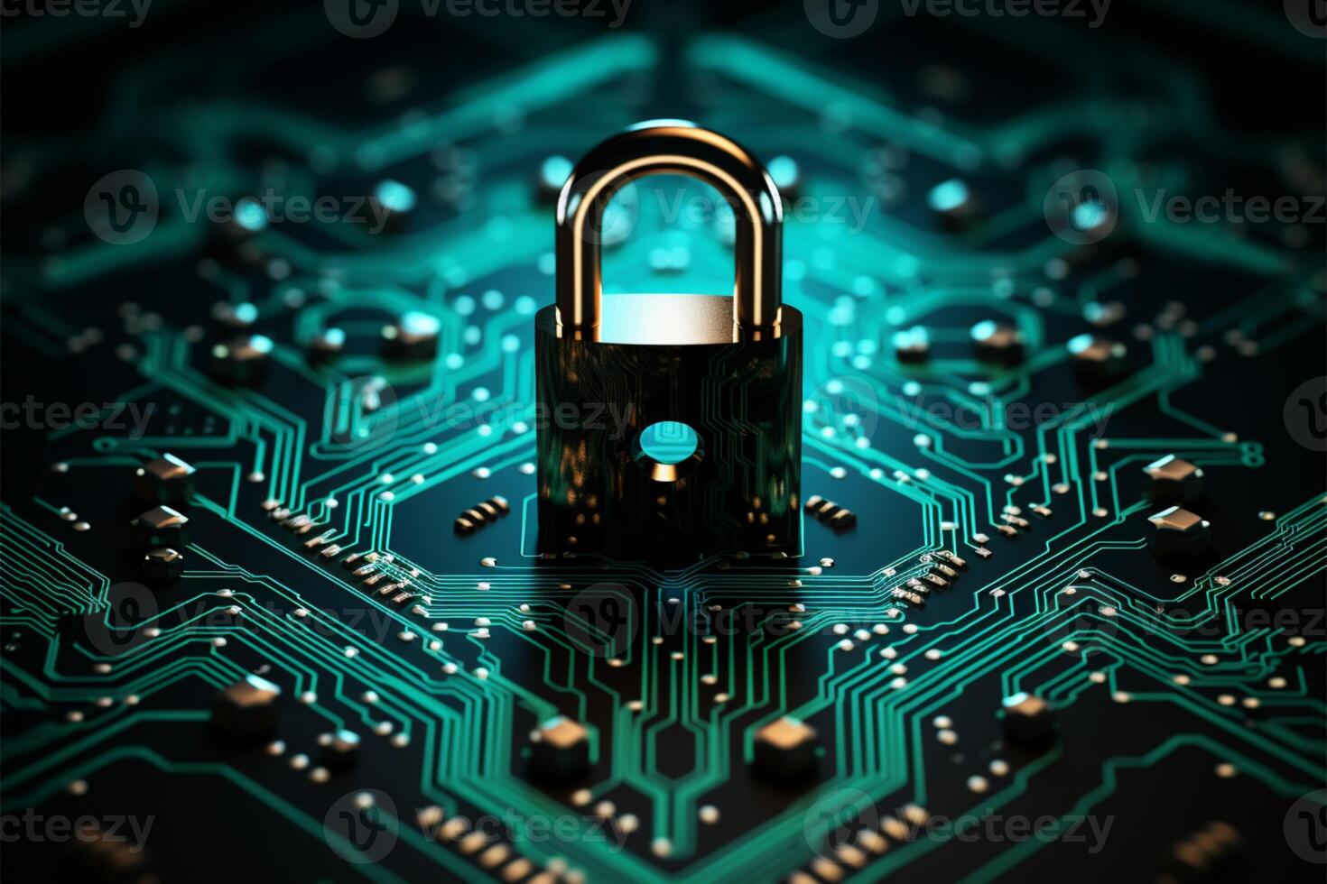 Network Security Conveyed By An Electronic Lock Icon Using Coding Technology Ai Generated