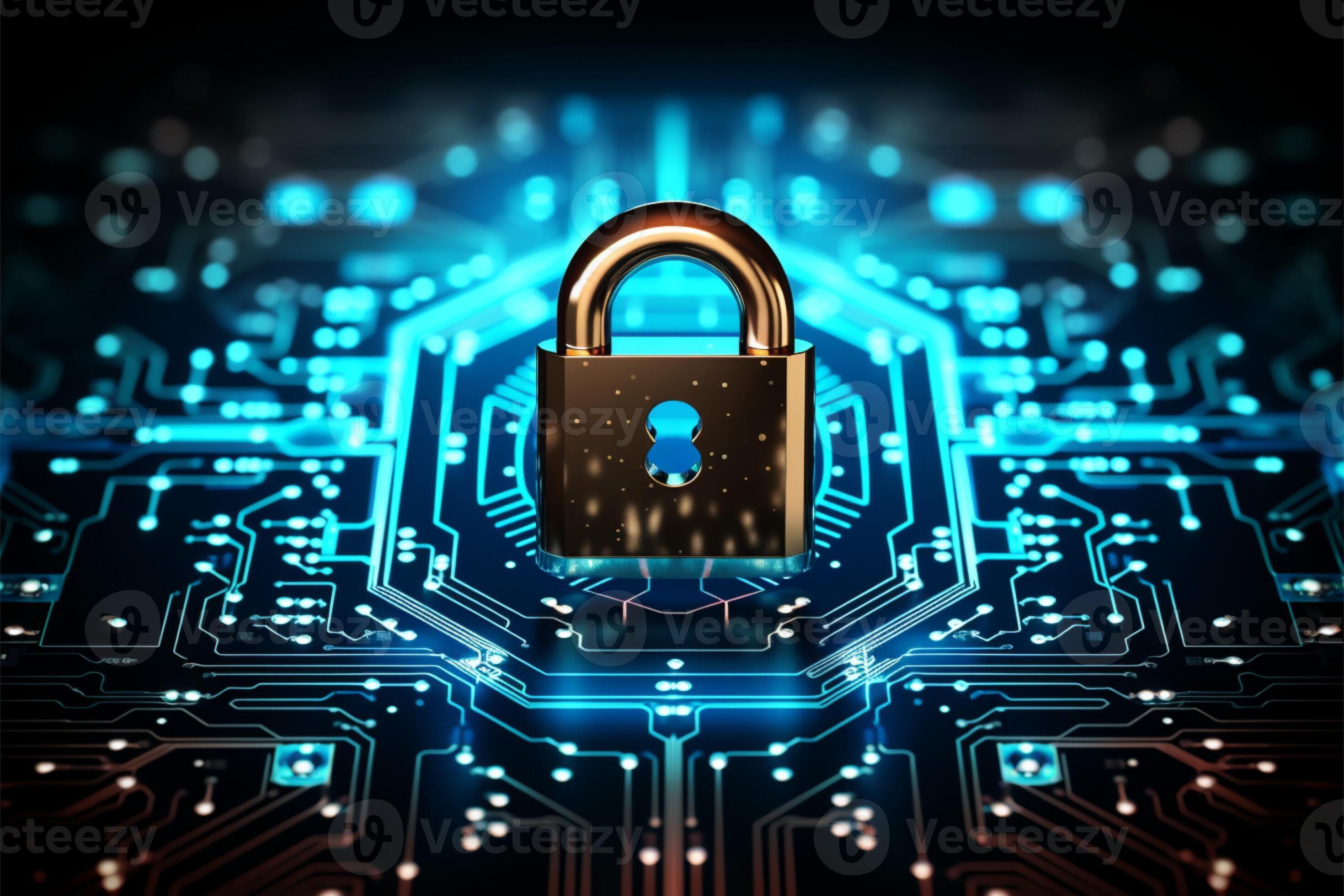 Digital lock icon, emblematic of network security powered by coding AI ...