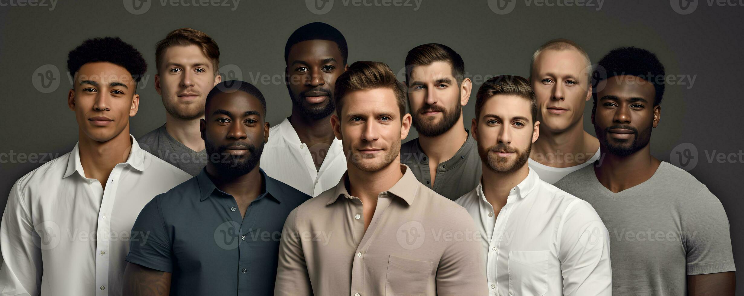Diverse group of men standing together, multicultural male beauty, diversity concept. AI ...