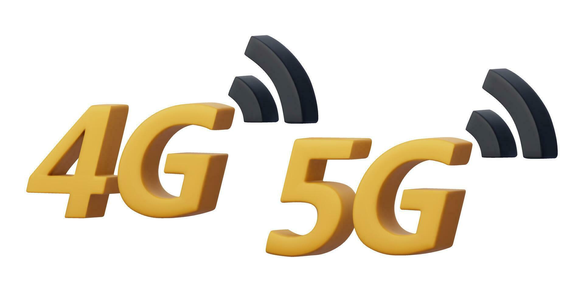 3D render of 4g, 5g icons for mobile app design. Internet network signs. Realistic Cyberspace ...