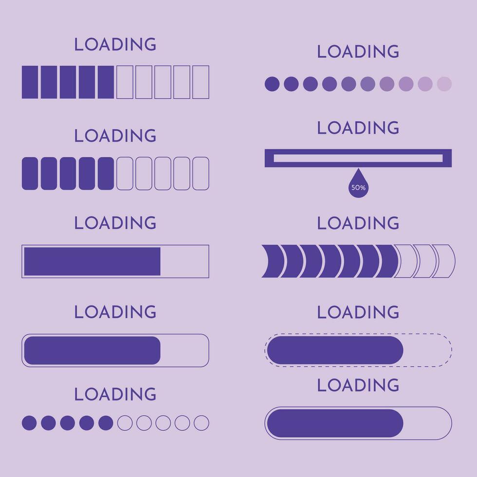 Set loading on monitor technology concept design. HUD loading process and status bars, vector ...