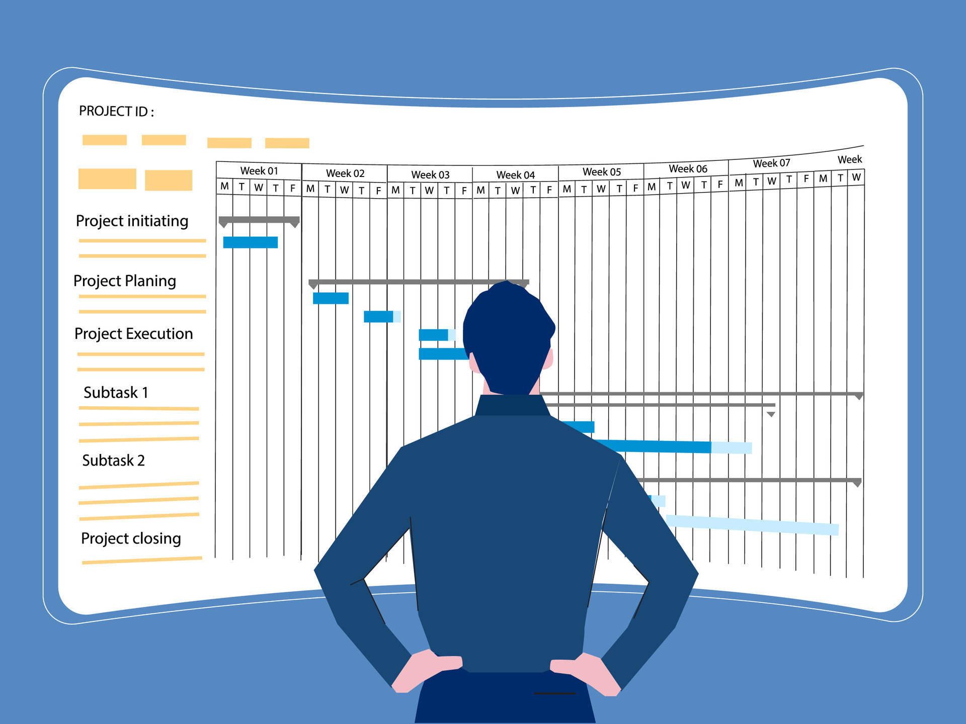 Project manager working with Gantt chart planning schedule, tracking ...
