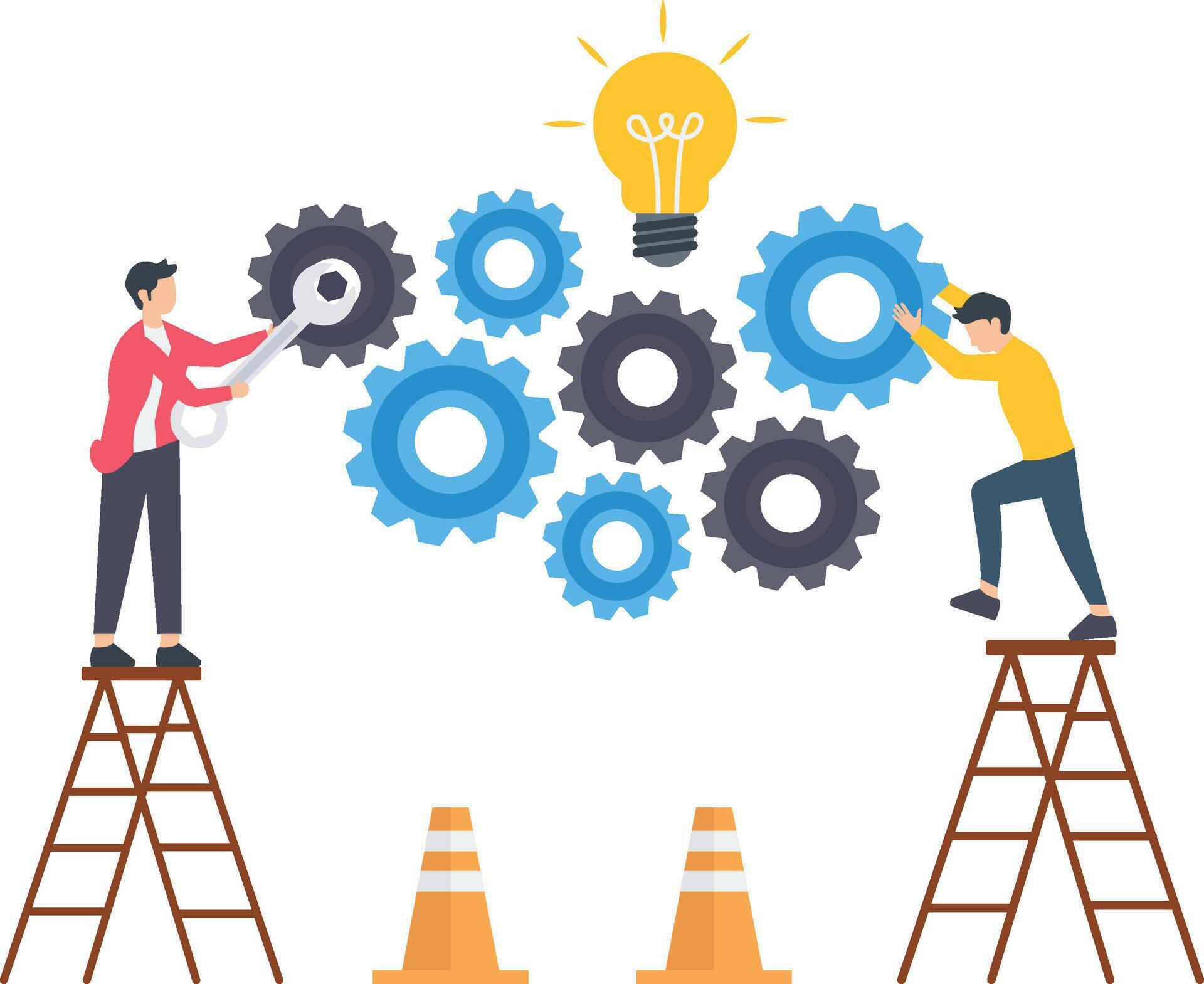 Process improvement, adjustment to improve productivity, project progress concept, development ...