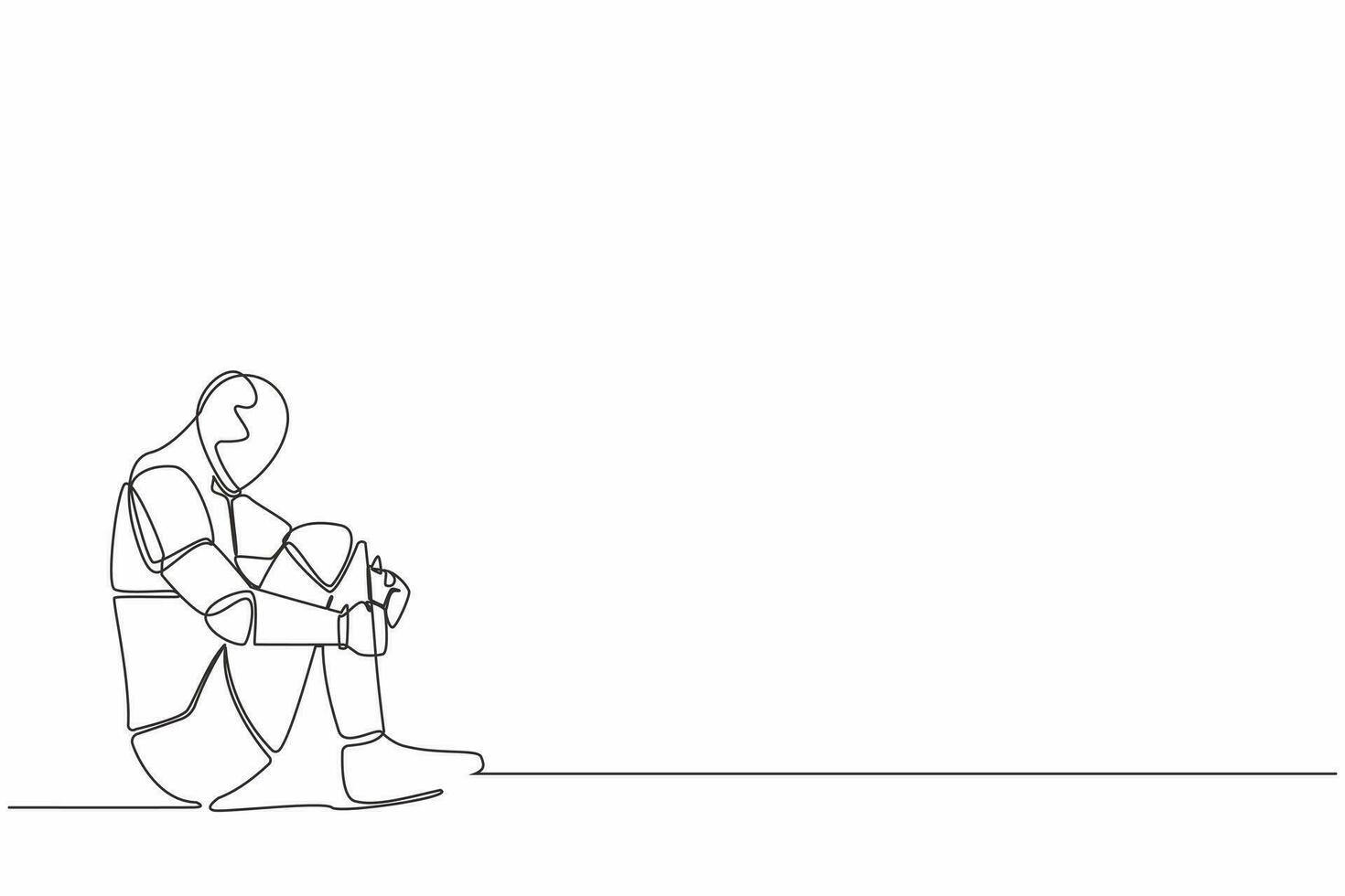 Single continuous line drawing depressed robot suffer emotion sadness ...