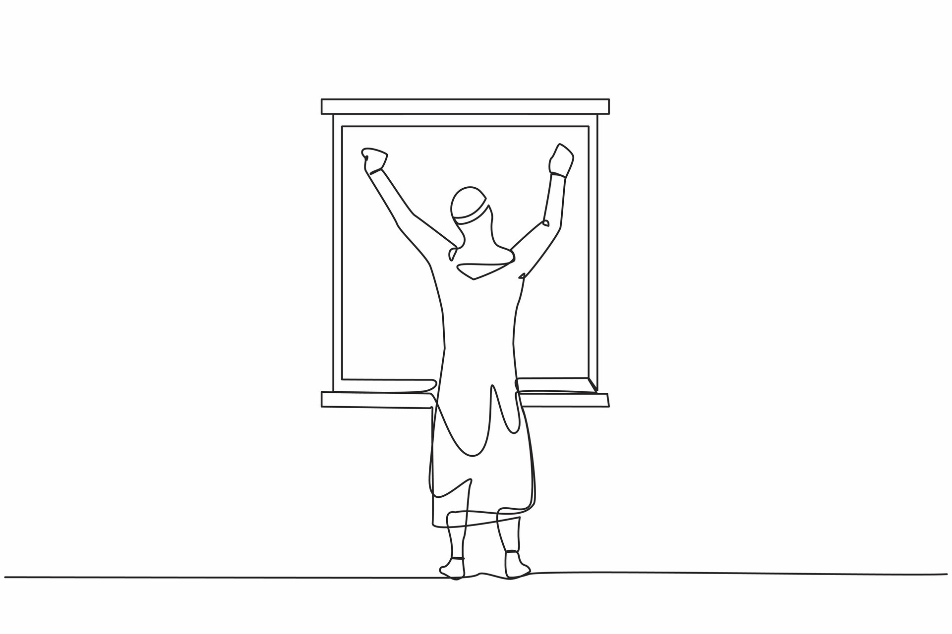 Single continuous line drawing back view relaxed Arabian man stretching ...