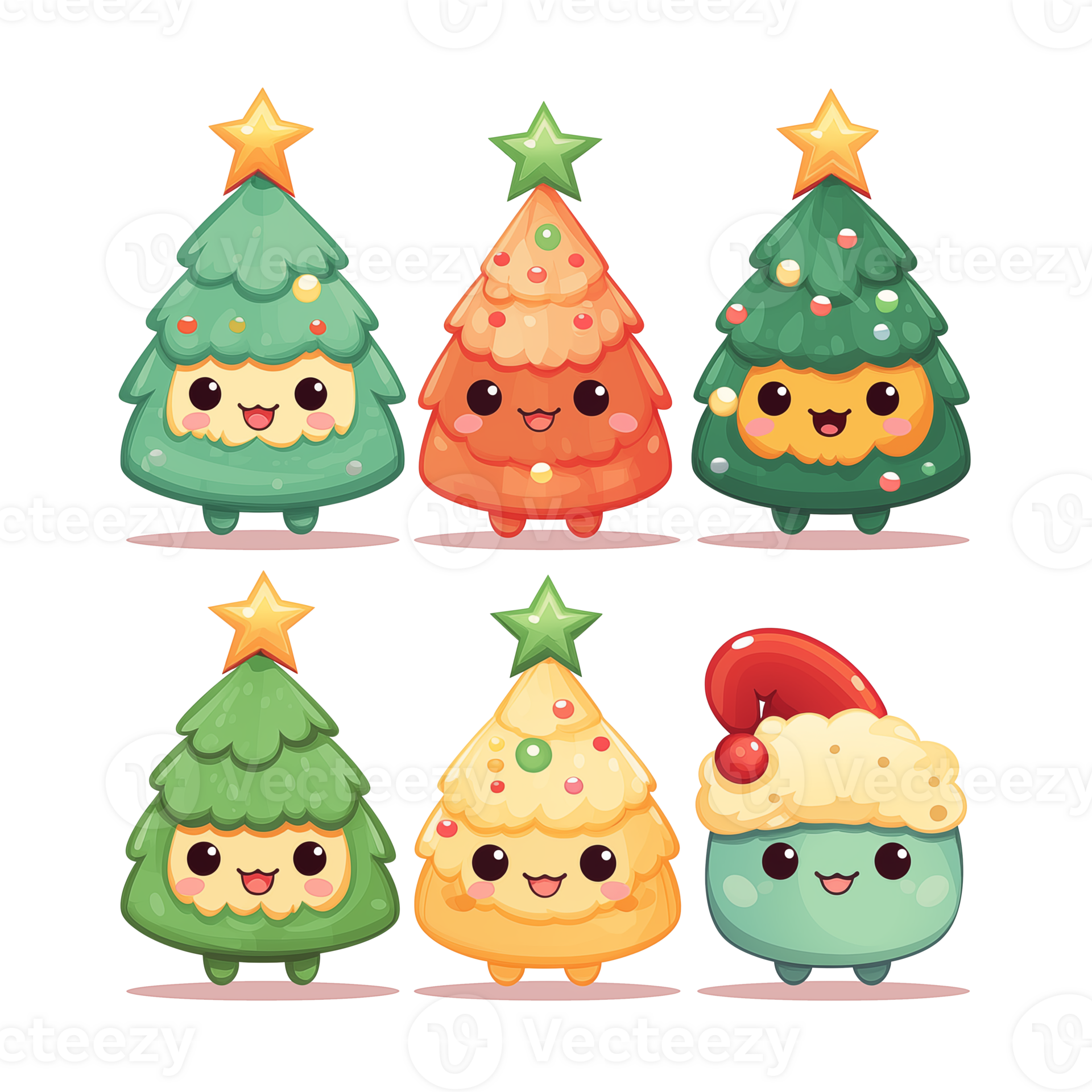 Kawaii Christmas tree characters for Christmas. Cute fir tree for Xmas ...