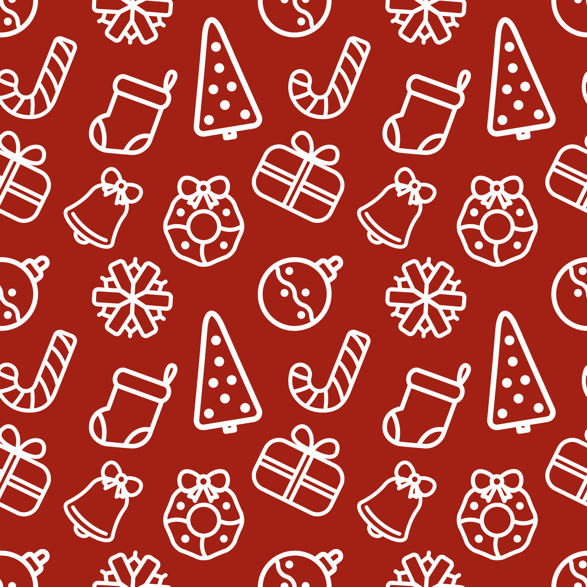 Christmas Icons Elements Seamless Pattern Vector Illustration On Red