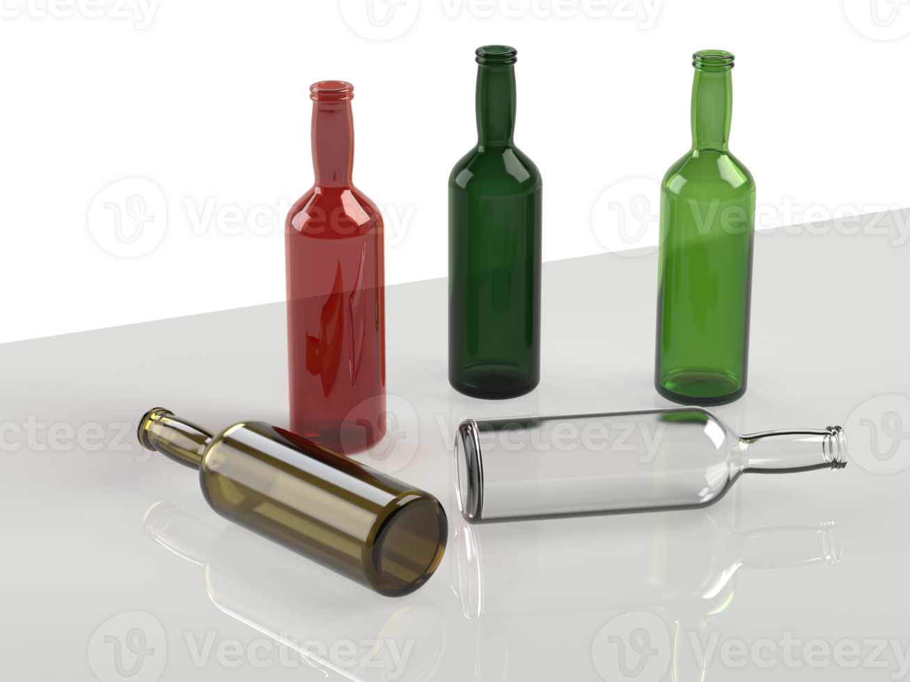3d Renderings Of Various Colored Empty Glass Bottles 33135684 Png