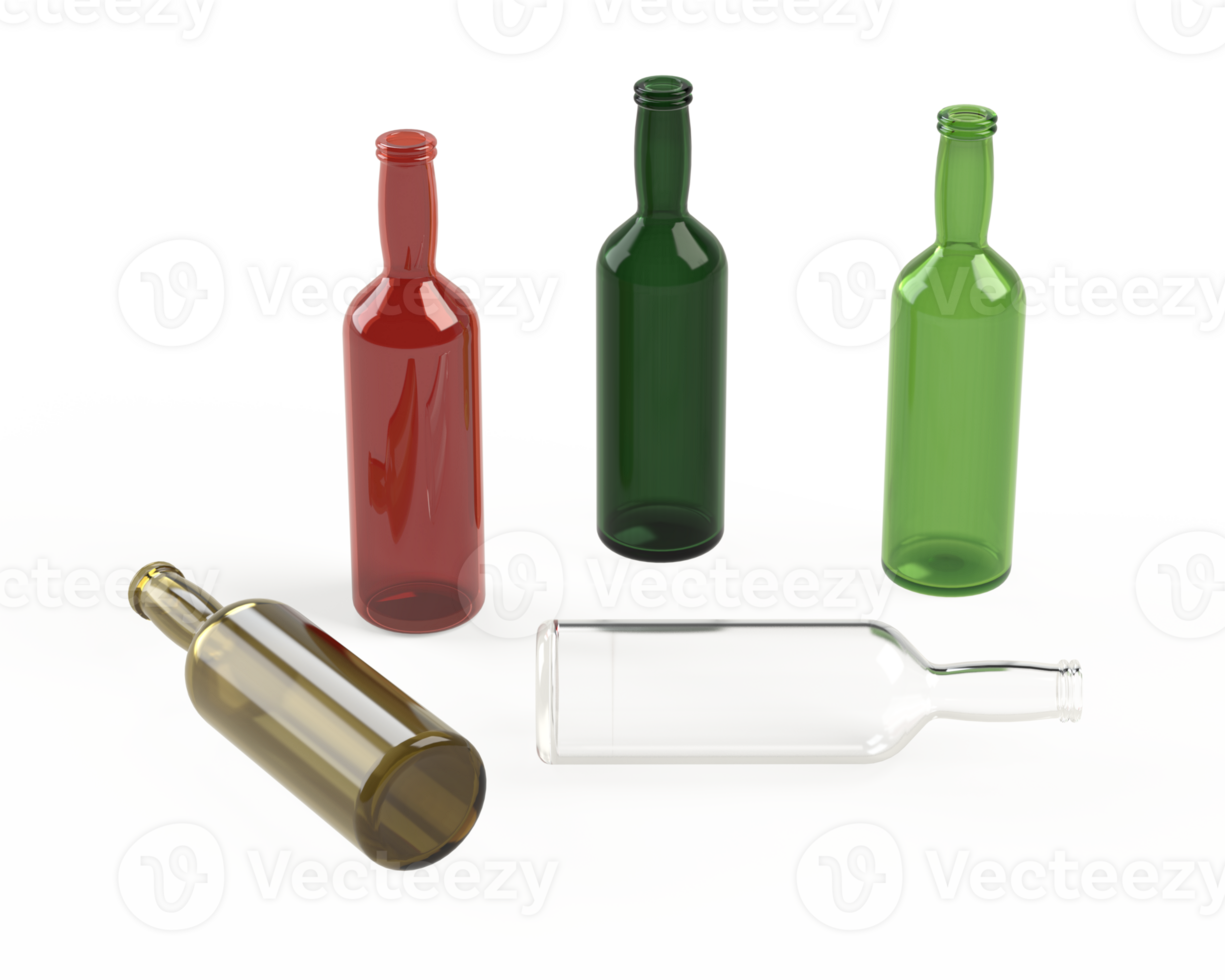 3d Renderings Of Various Colored Empty Glass Bottles 33135685 Png