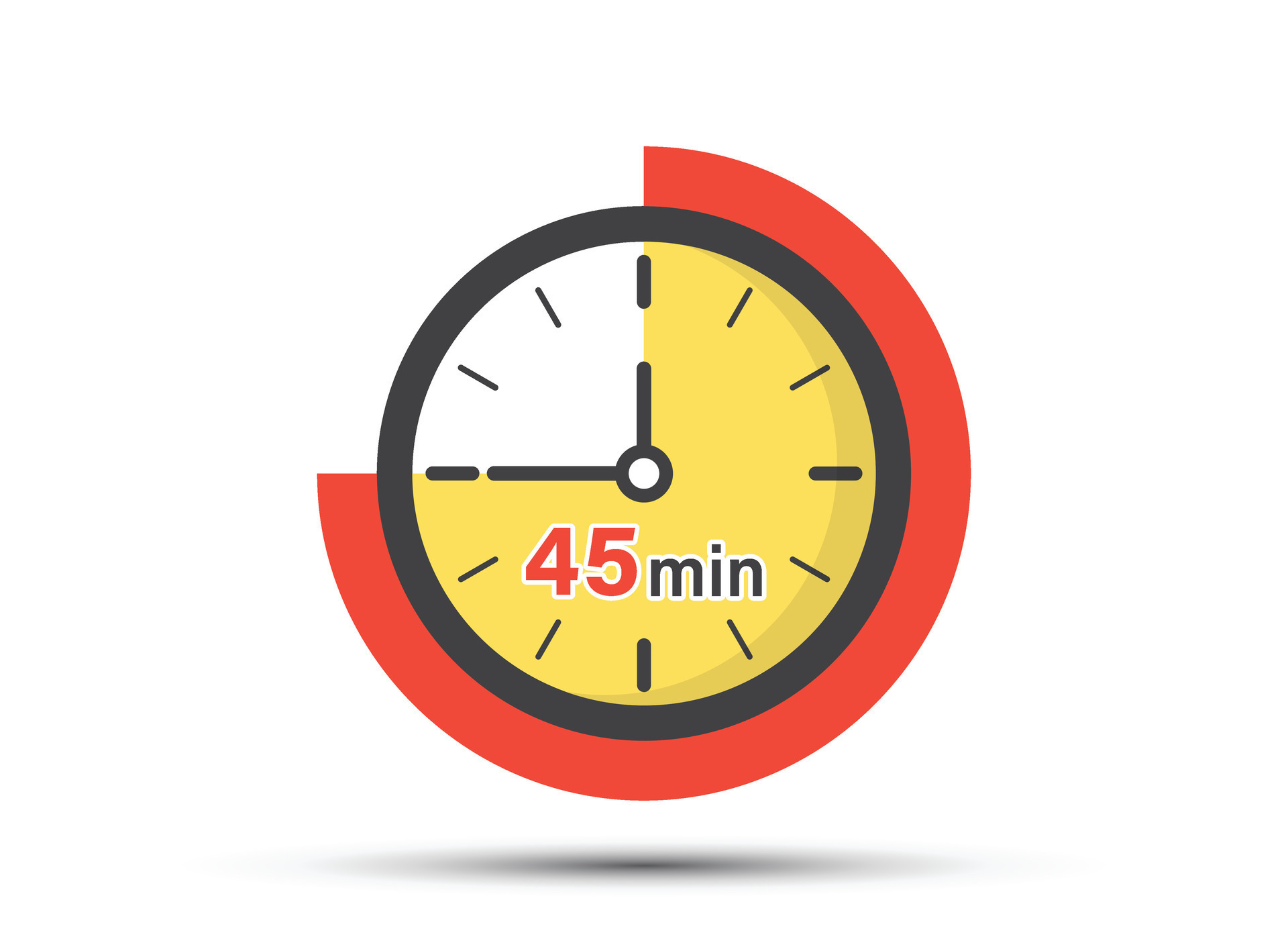 45 minutes on stopwatch icon in flat style. Clock face timer vector ...