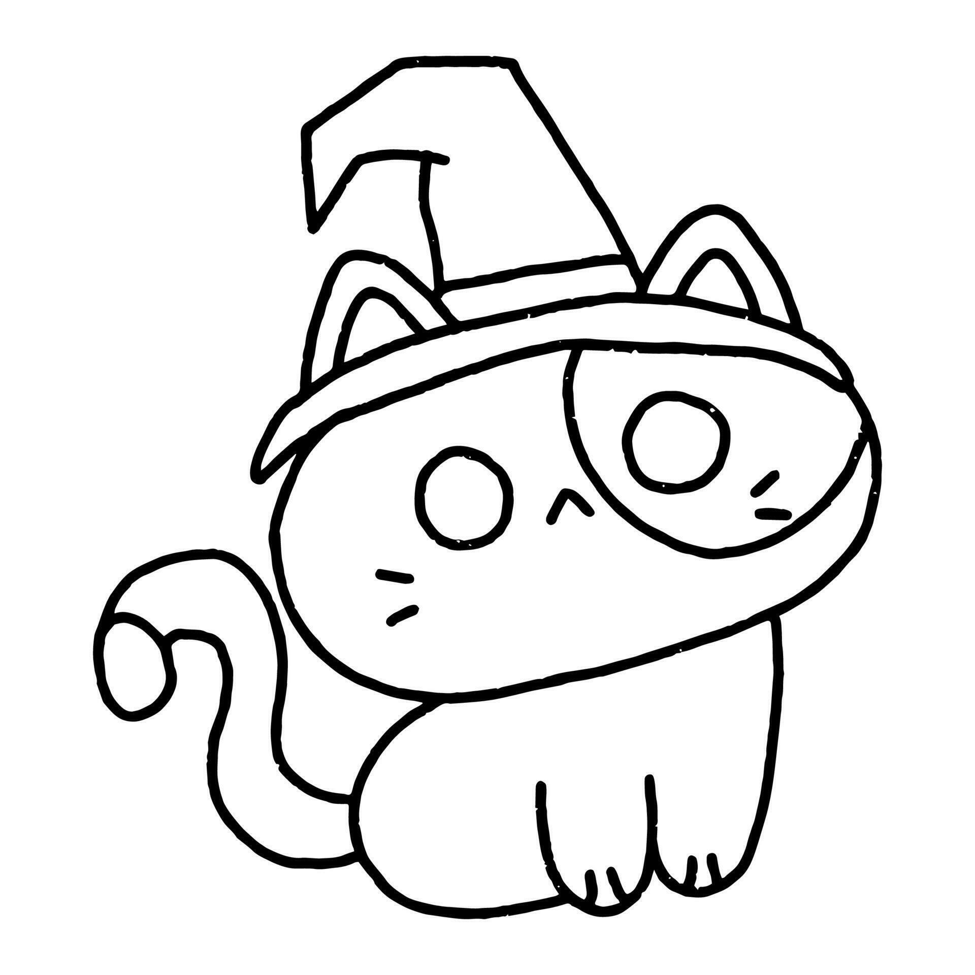 Simple hand drawn halloween cat black outline vector design isolated on ...
