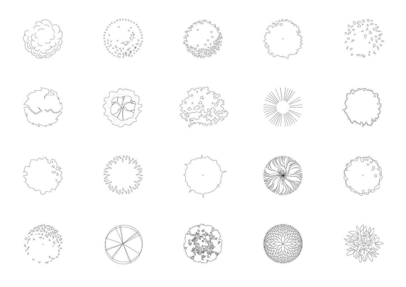 tree plan plant landscape architecture nature park garden collection vector. set tree outline ...