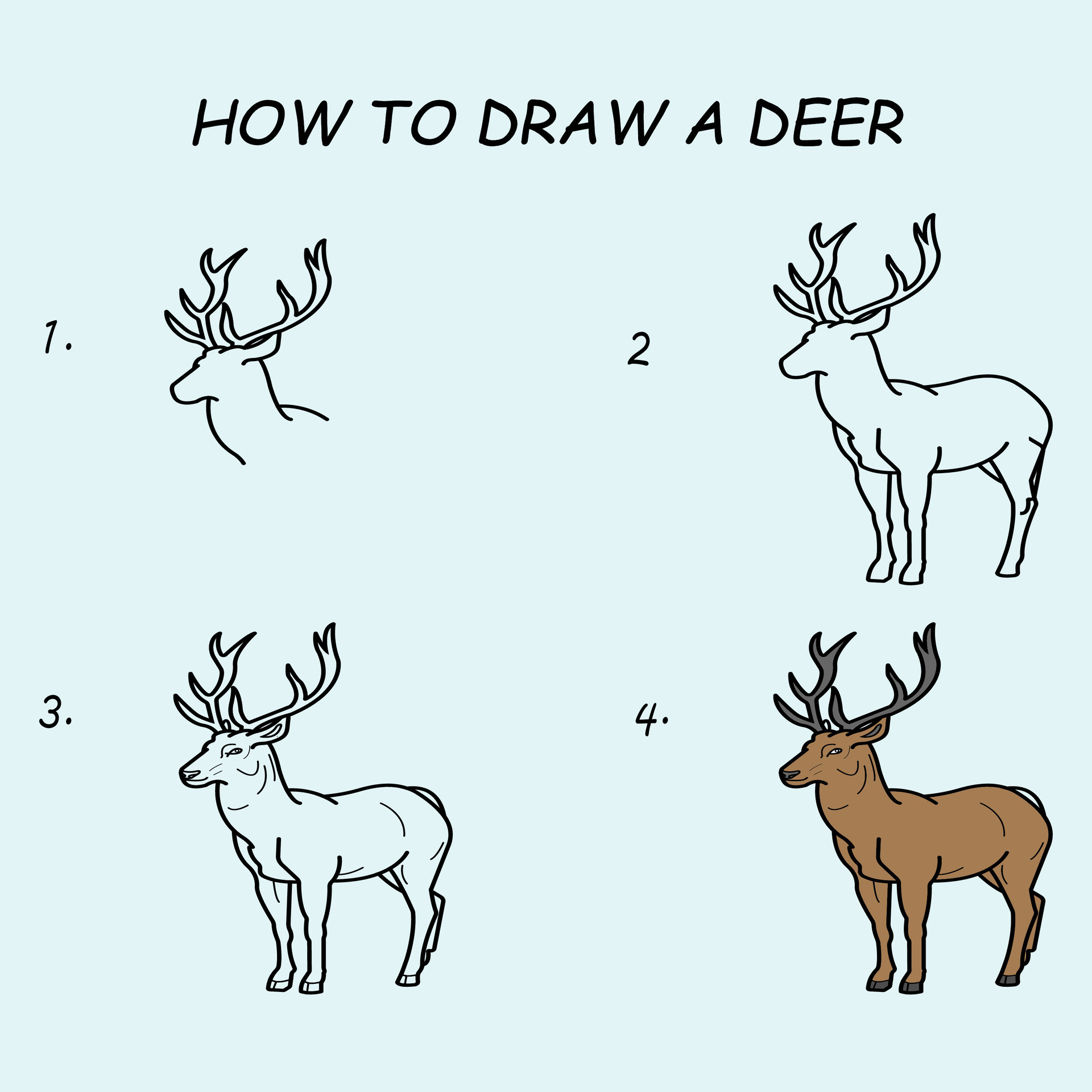 Step by step to draw a Deer. Drawing tutorial a Deer. Drawing lesson ...