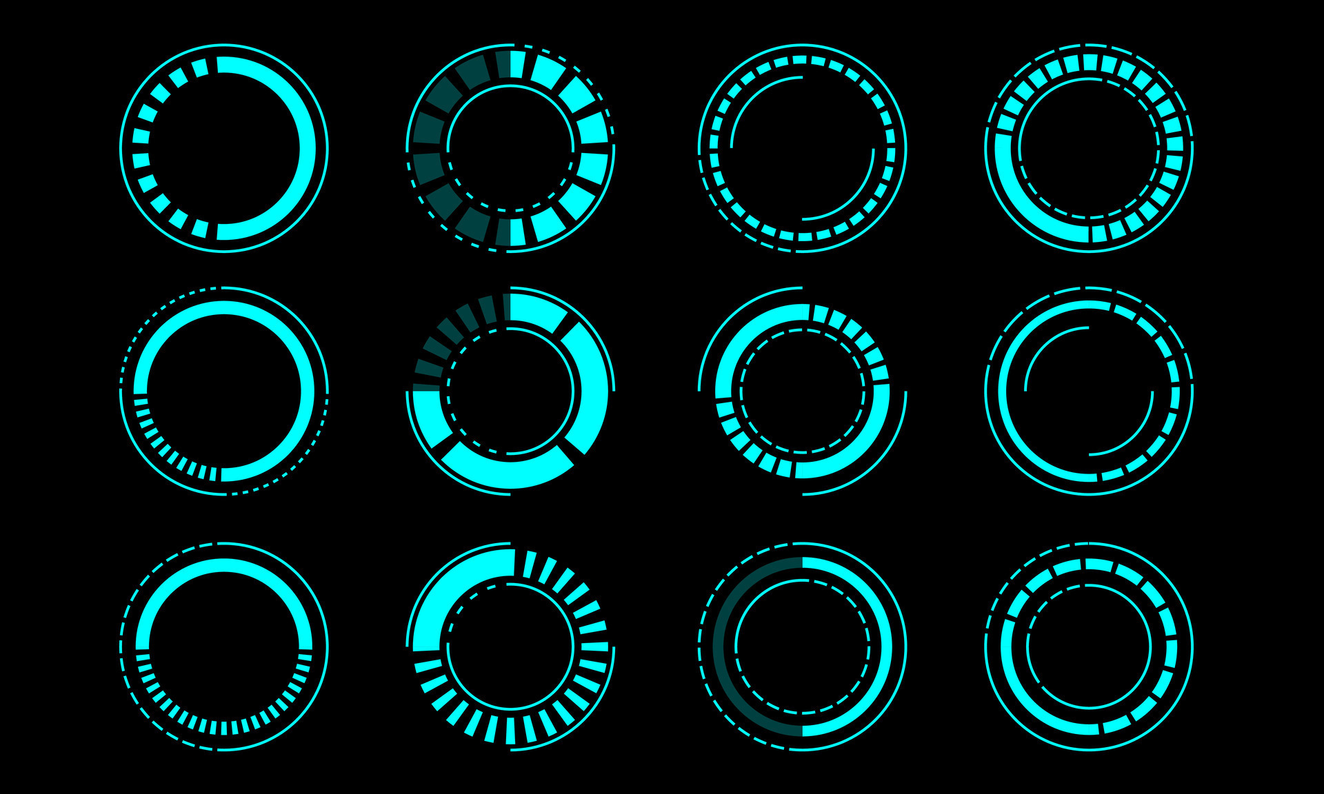 Set of sci fi blue circle user interface elements technology futuristic ...