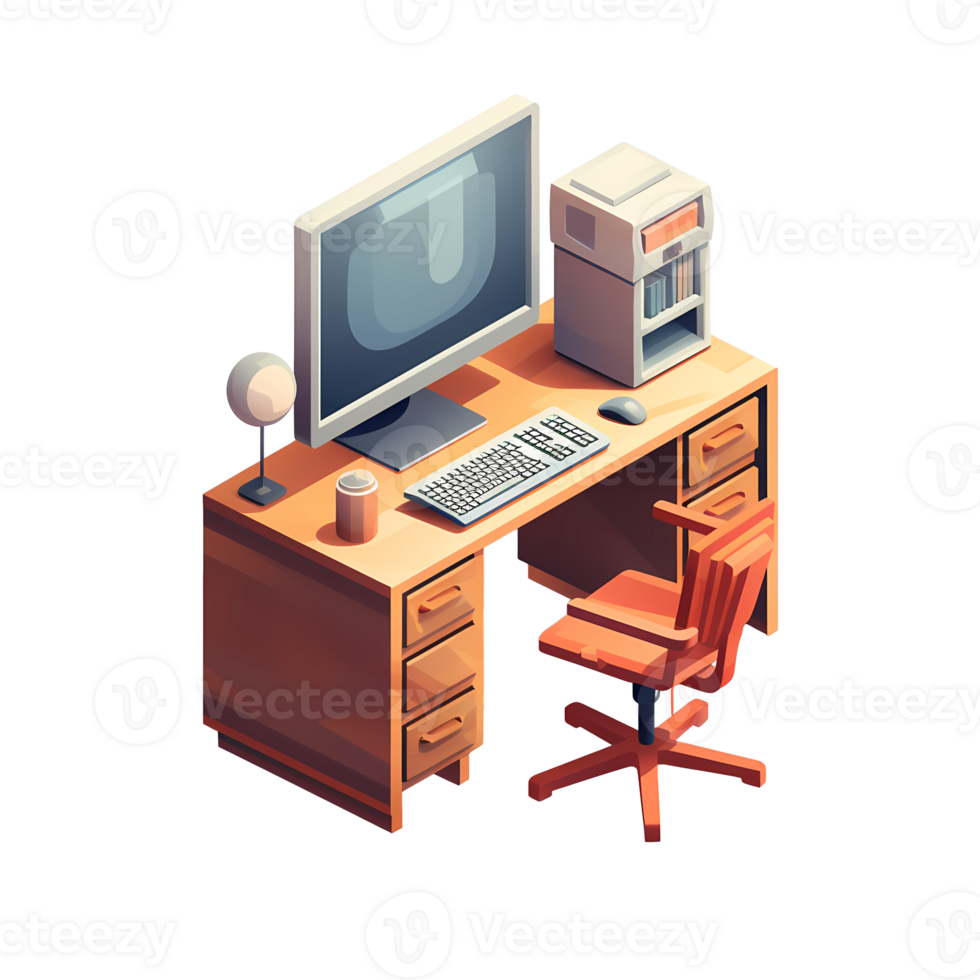 Ai Generated Computer Desk With Computer Monitor Keyboard Mouse And
