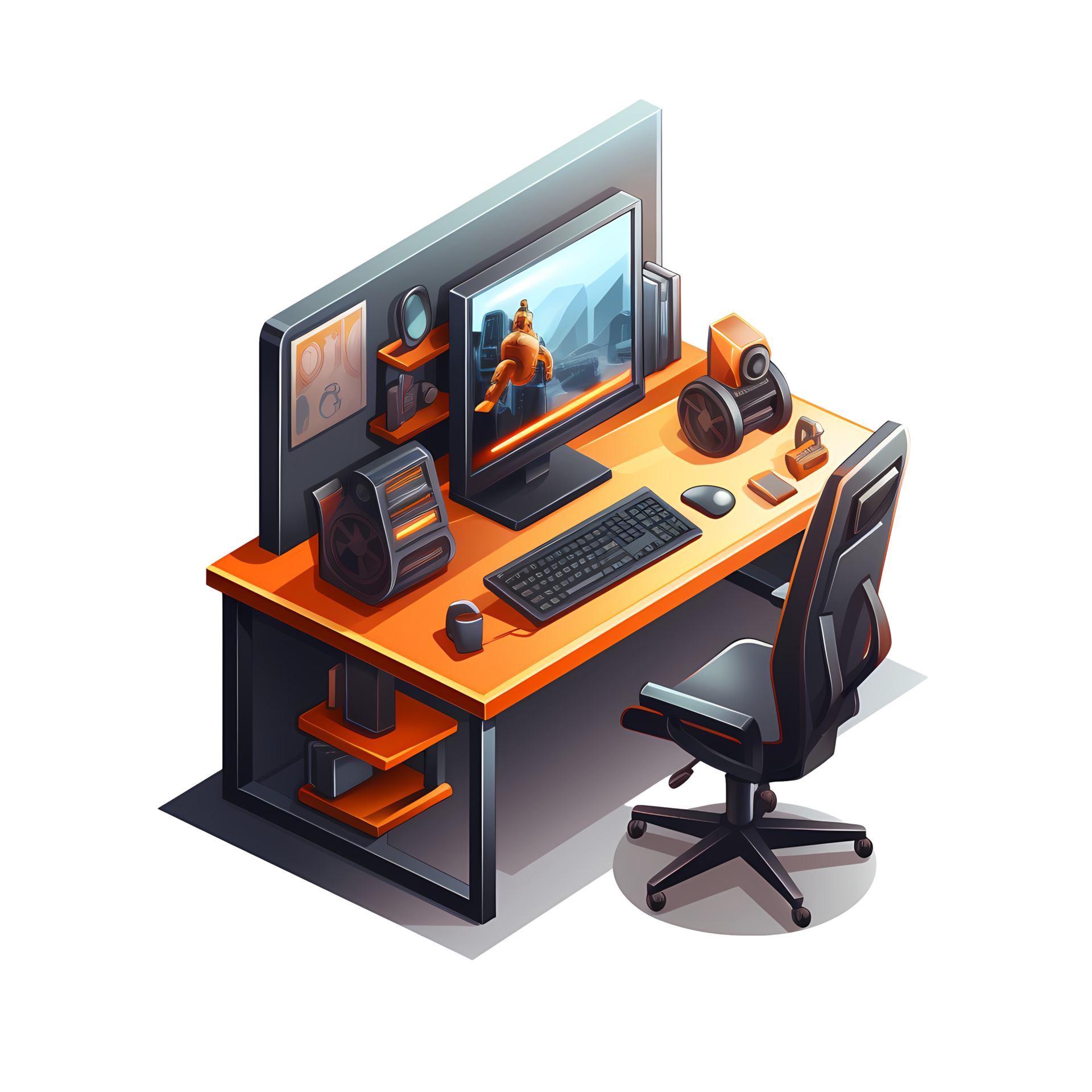 Ai Generated Computer Desk With Monitor Keyboard And Mouse 33205203 Png