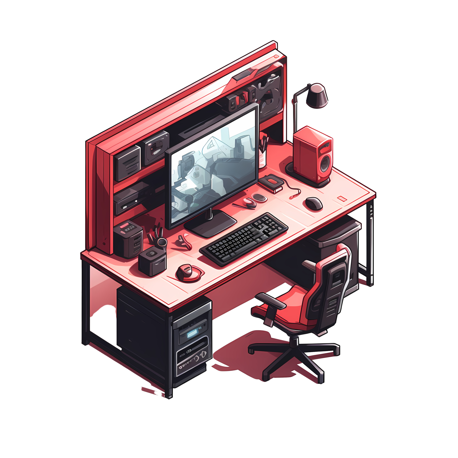 Ai Generated Computer Desk With Monitor Keyboard And Mouse 33205798 Png