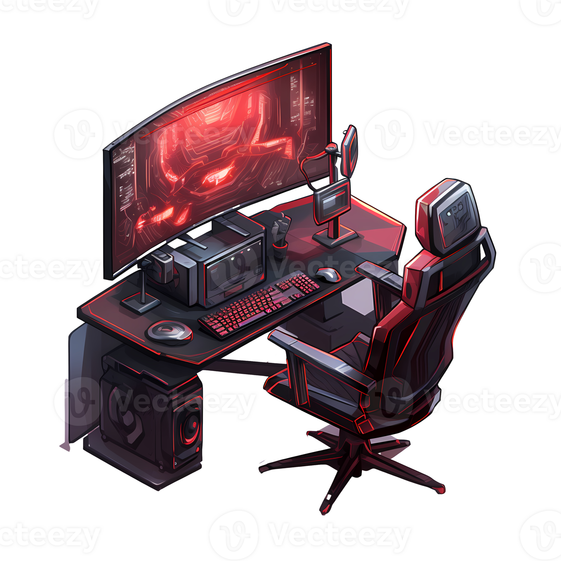 Ai generated computer desk with monitor, keyboard and mouse 33205802 PNG