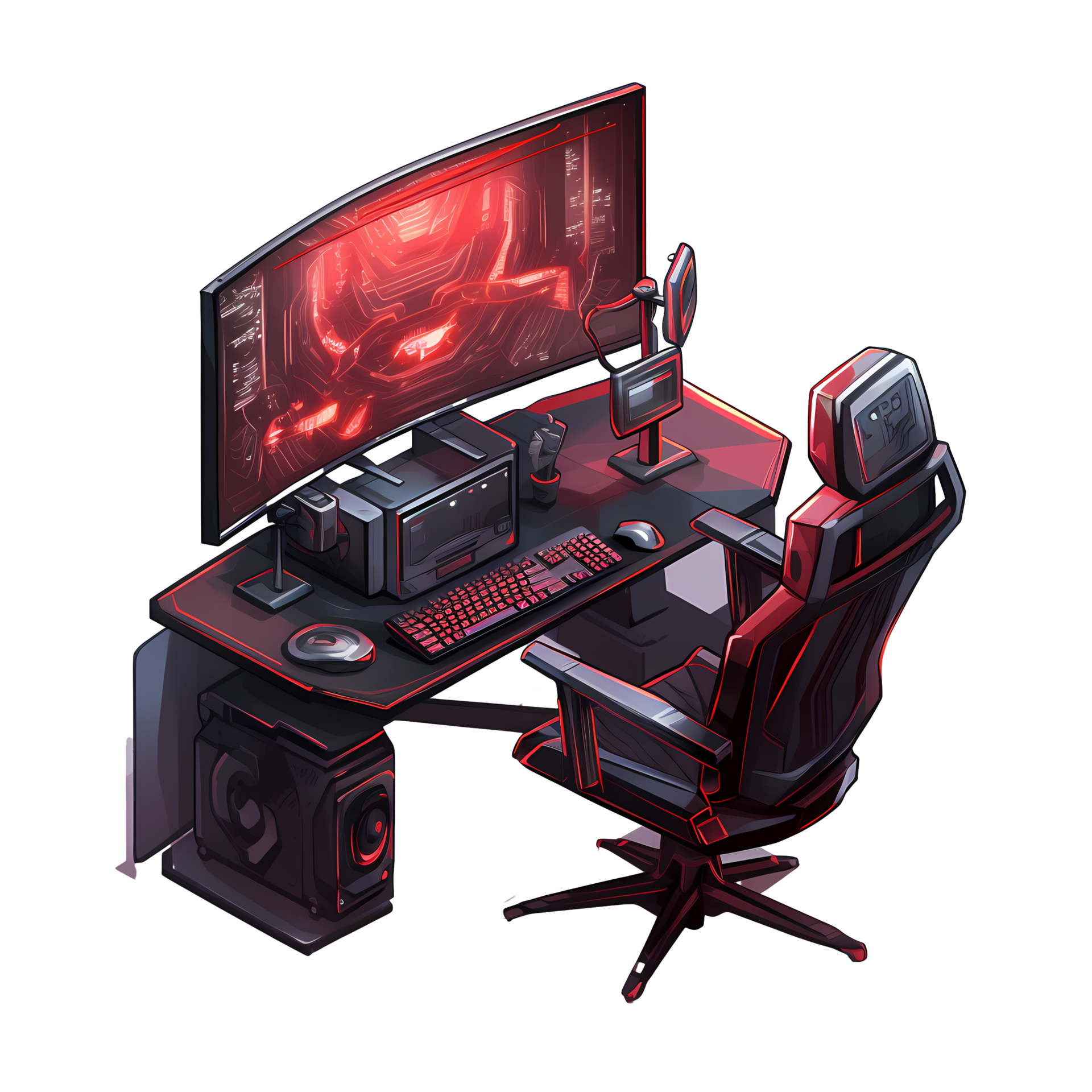 Ai Generated Computer Desk With Monitor Keyboard And Mouse 33205802 Png