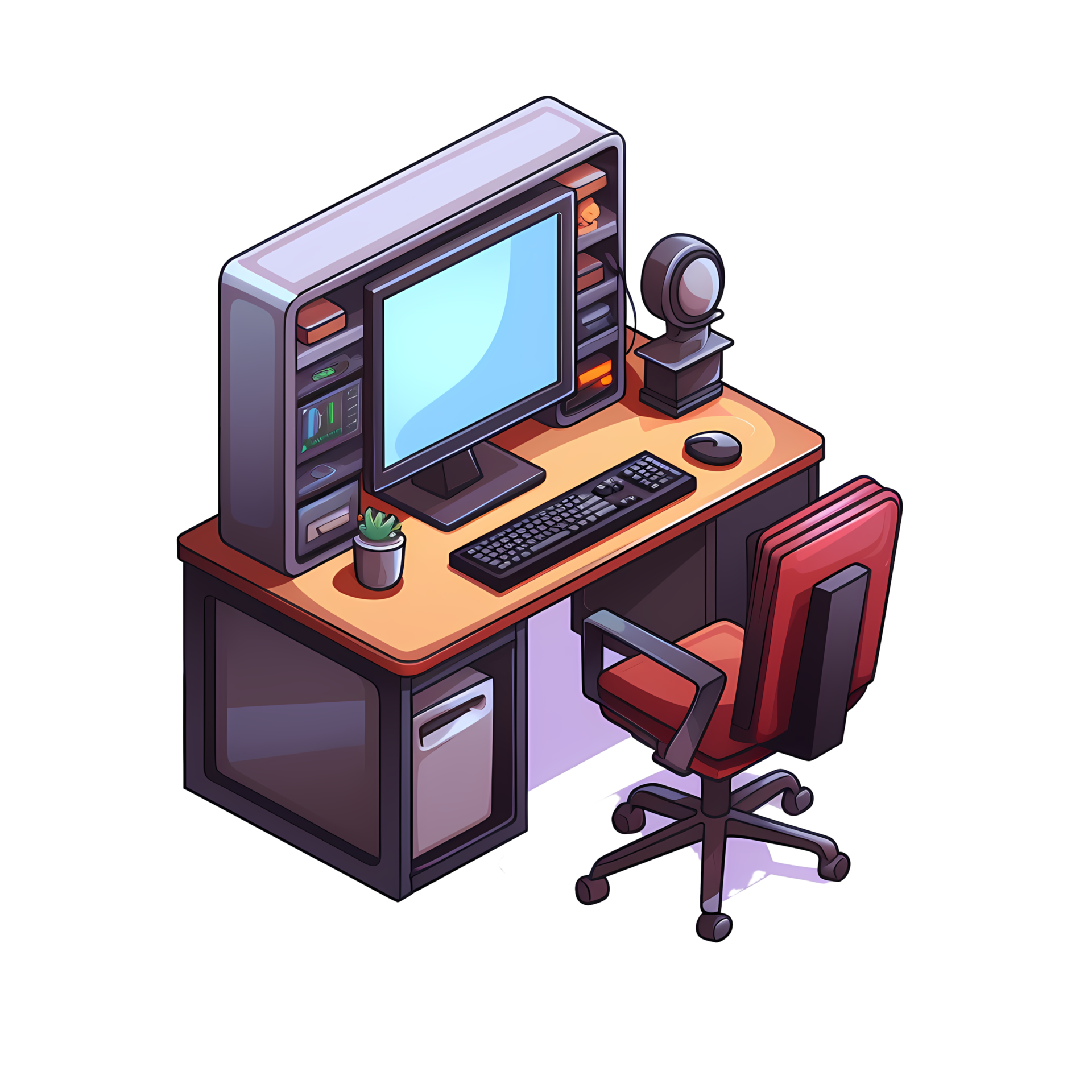 Ai generated isometric office desk with computer monitor, keyboard, mouse and monitor 33209168 PNG