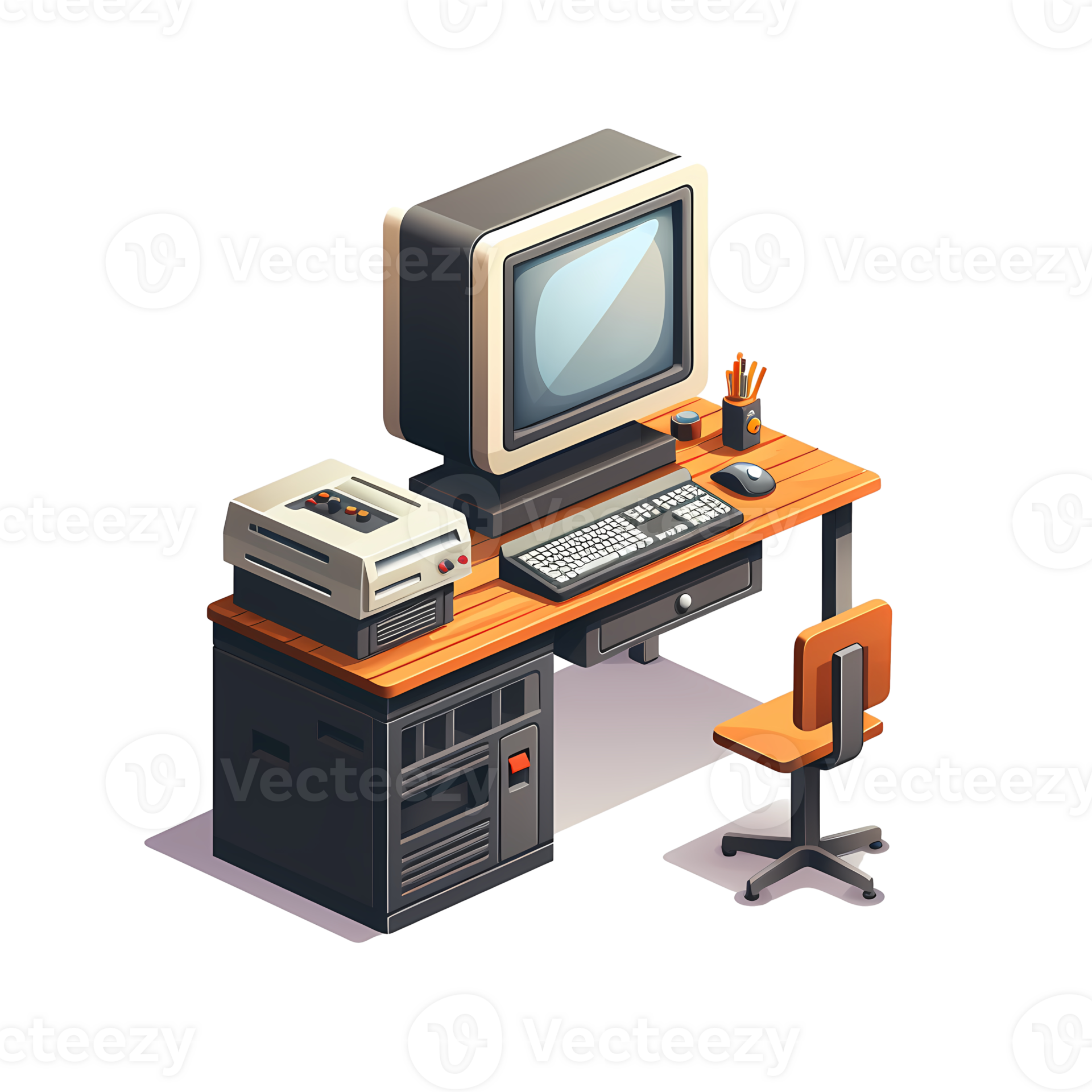 Ai generated computer desk with computer monitor, keyboard, mouse and ...