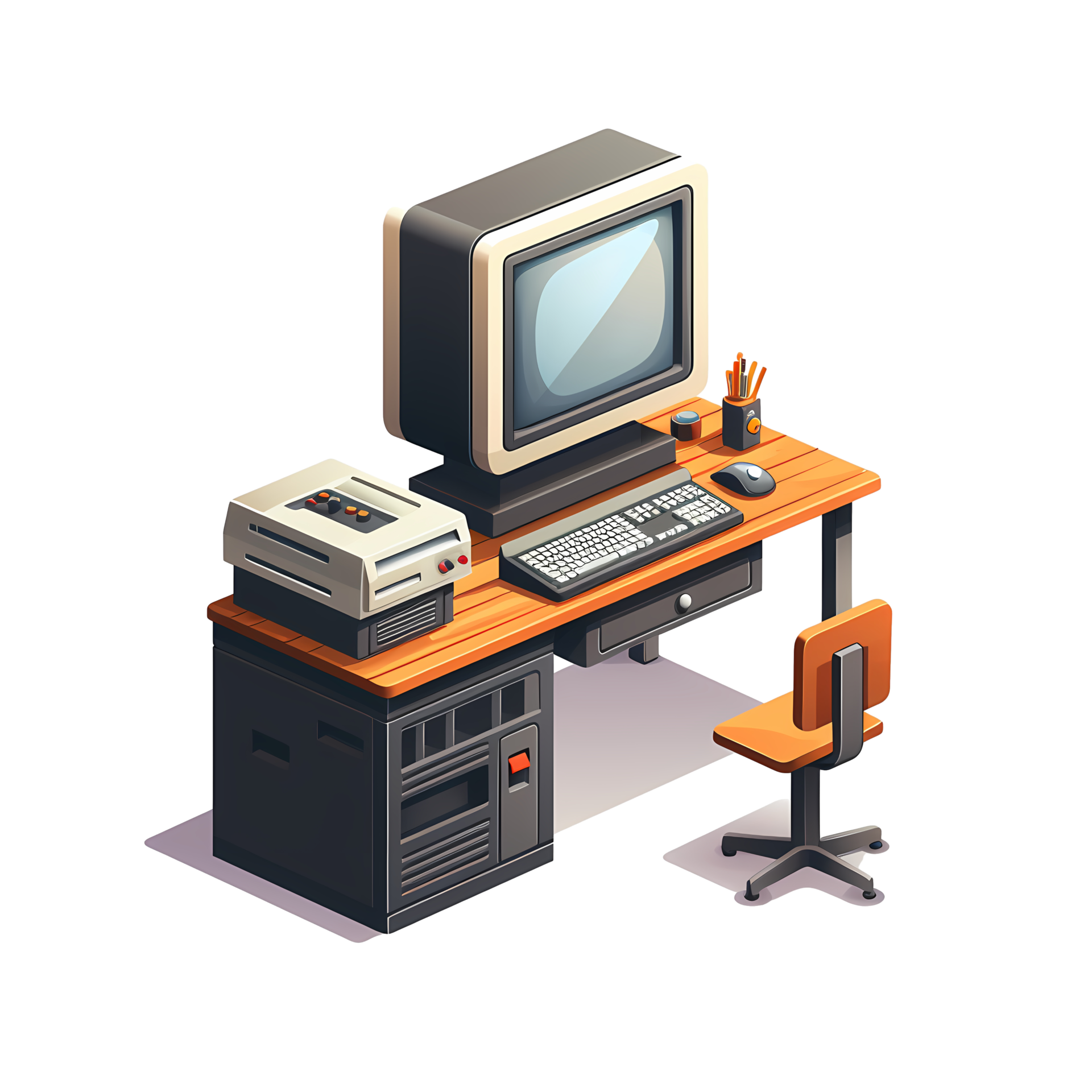 Ai generated computer desk with computer monitor, keyboard, mouse and ...