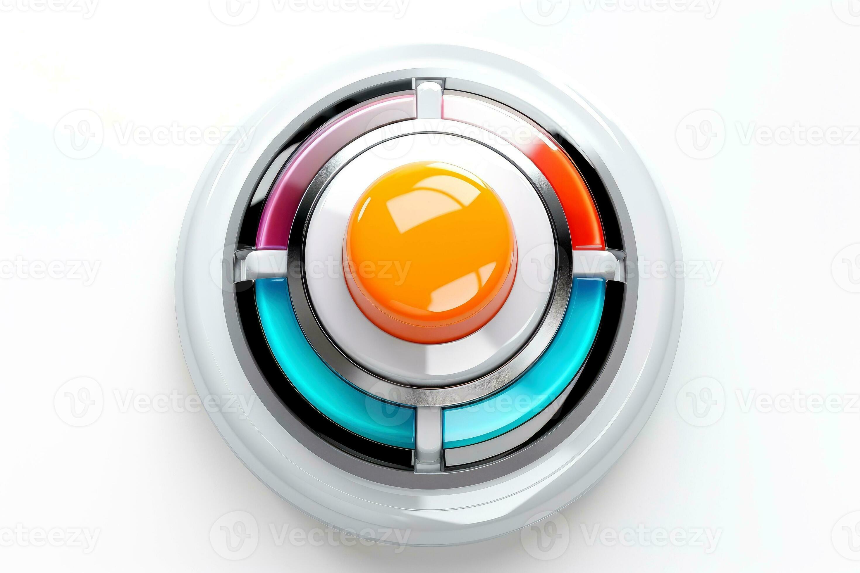 Abstract high tech multicolor button on white background, Generative AI ...