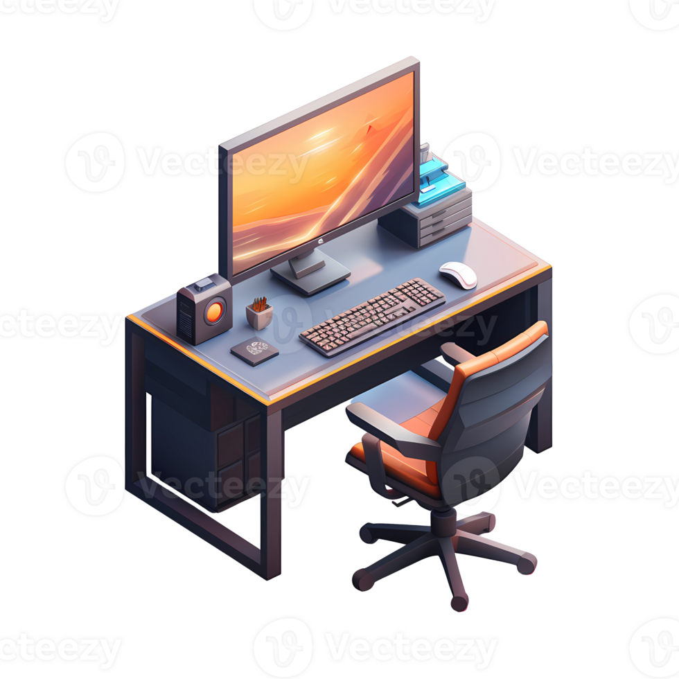 Ai Generated Computer Desk With Computer Monitor Keyboard Mouse And