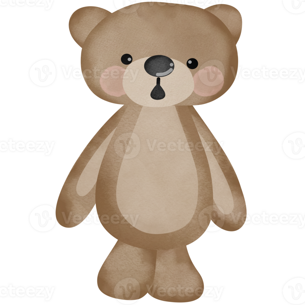 Cute Brown Bear Creative With Illustration In Flat Design Watercolor