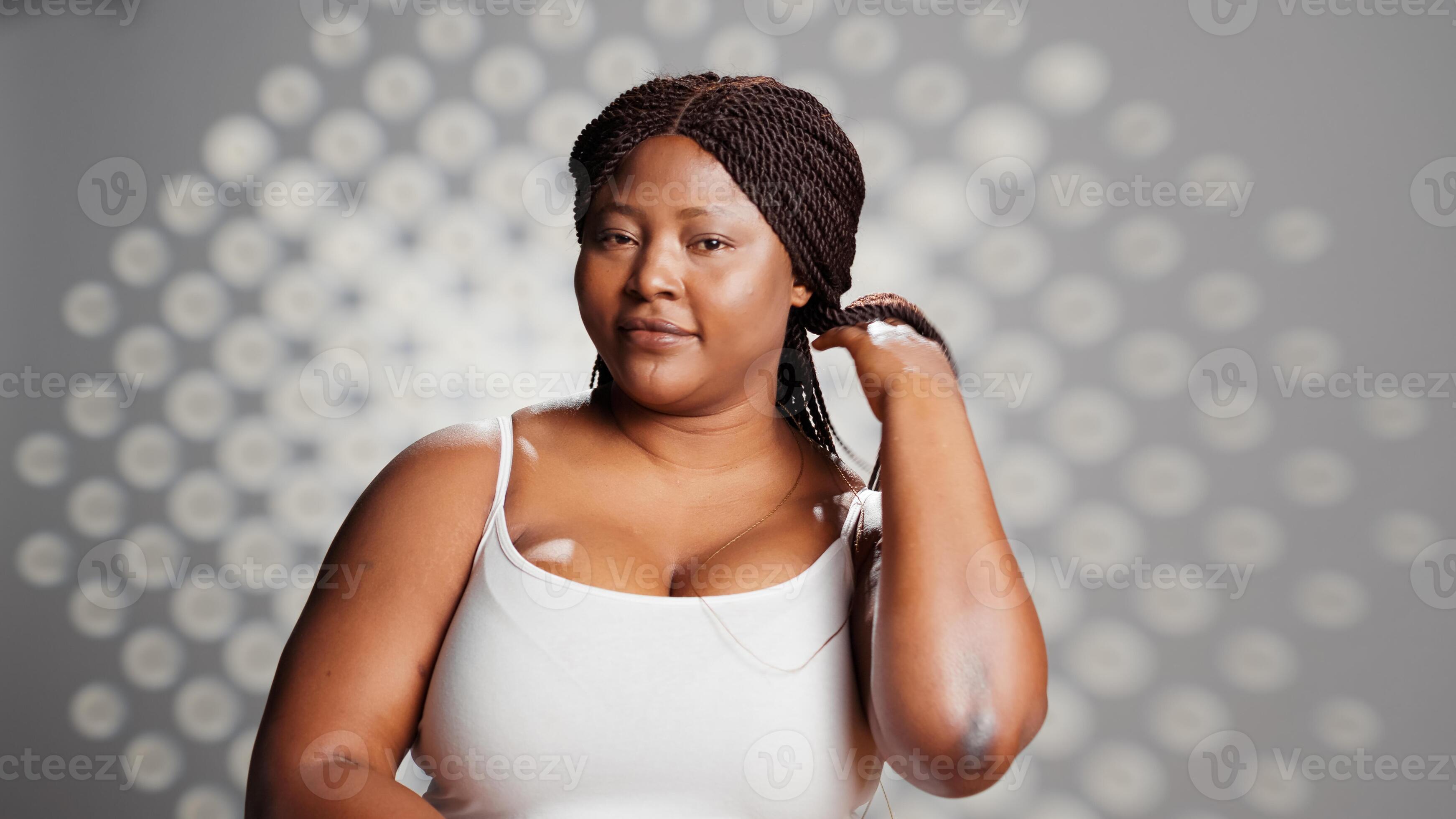 African American Woman Embracing Imperfections And Posing With Bare