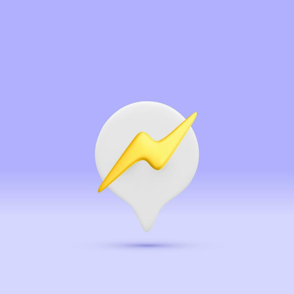 3d realistic speech bubble with thunder bolt isolated on light background. Flash lightning for ...
