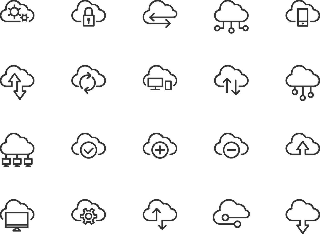 Set Technology Icon Vector Cloud Computing Connection Big Data Global