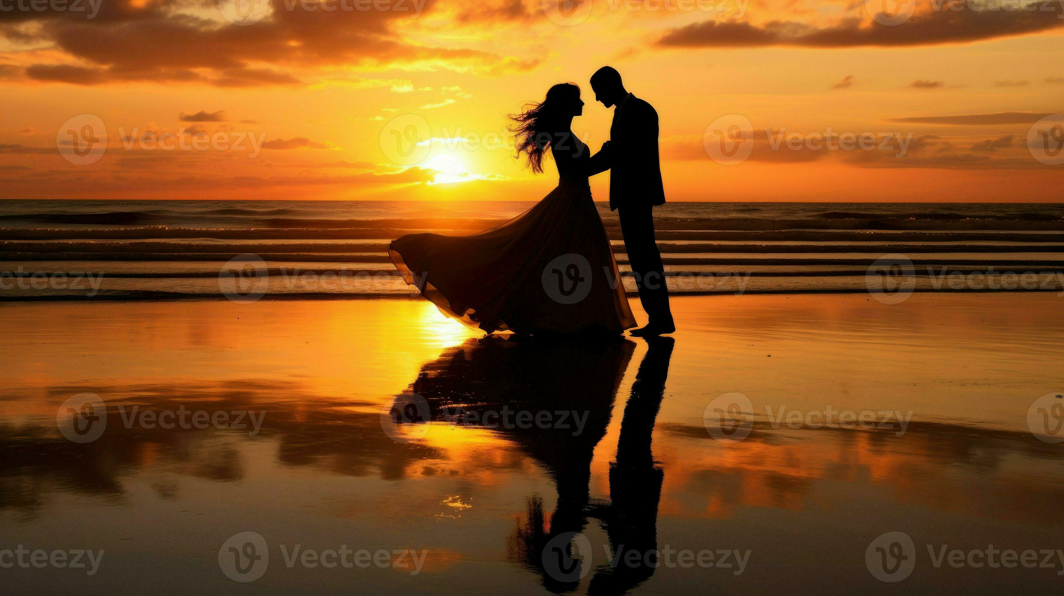A romantic silhouette of a couple against a fiery sunset.. Generative AI 33237648 Stock Photo at ...