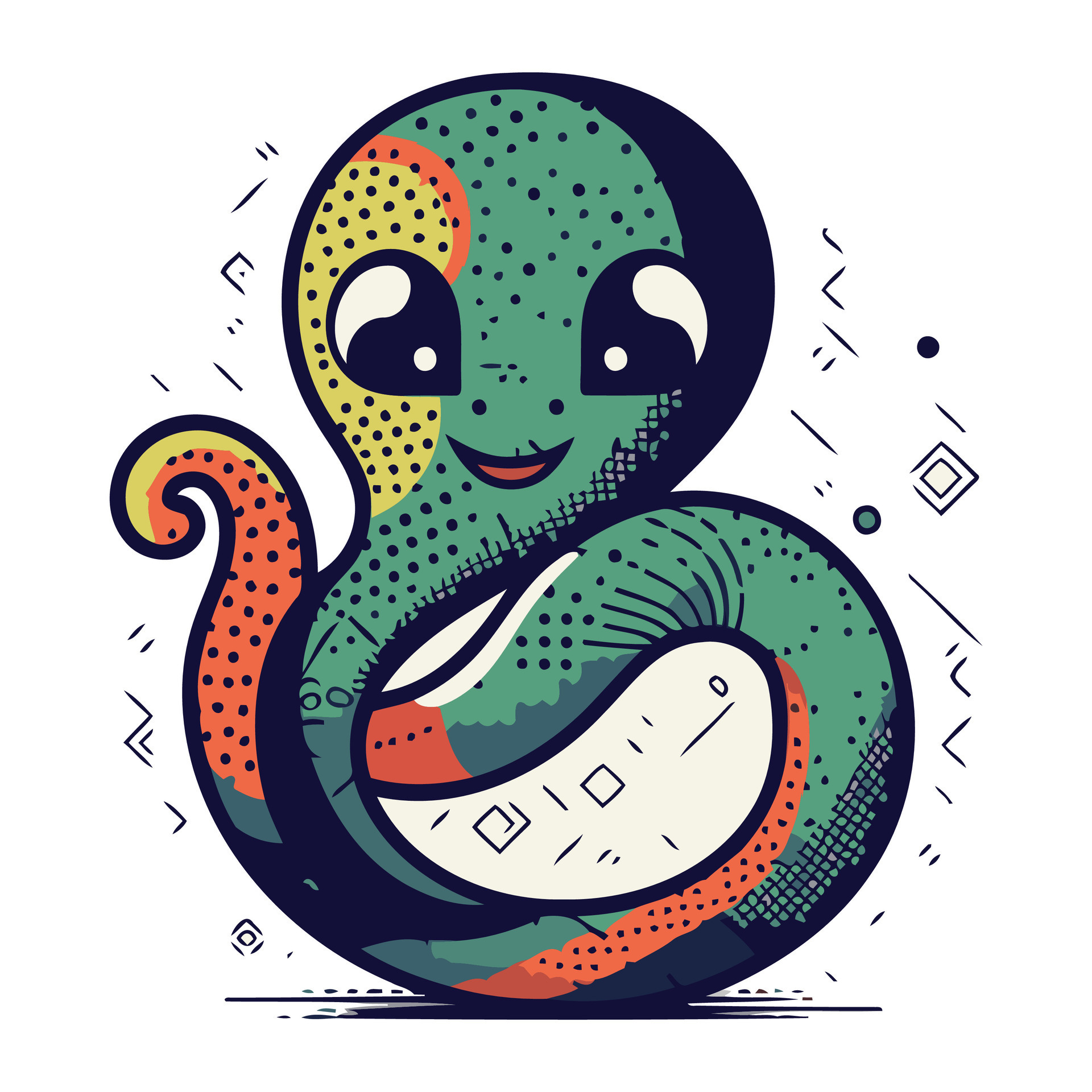 Cute cartoon snake. Vector illustration. Colorful hand drawn snake ...