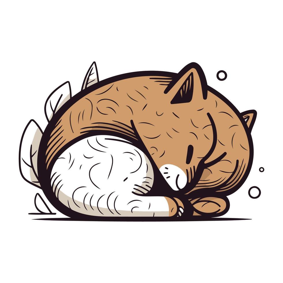 Illustration Of A Cute Cat Sleeping On A White Background Vector